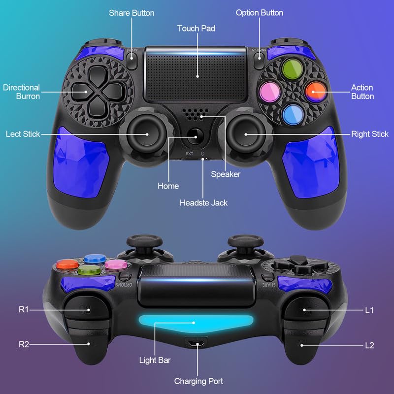 Number 2 Pack Wireless Controller for PS4 Controller,Remote Control for Playstation 4 Controller with Long Battery Life/Precise Control,Pa4 Controller for PS4/Slim/Pro/PC,CamoBlue and BlueDiamond