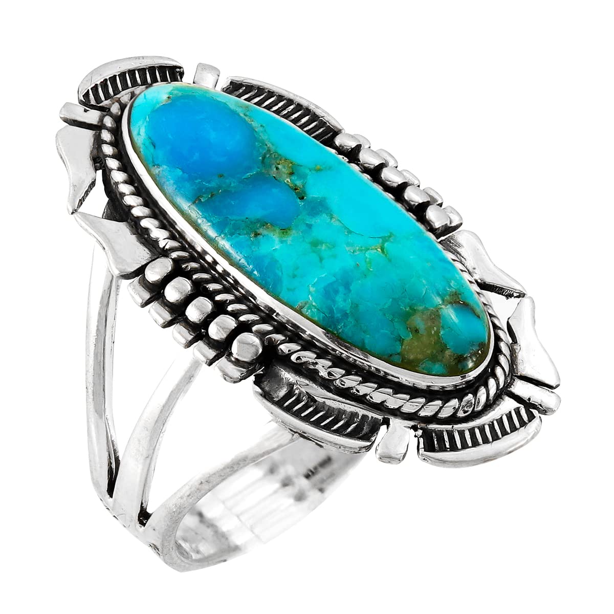 Southwest Style Ring Sterling Silver Genuine Turquoise & Gemstones (SELECT COLOR) (Turquoise, 11)