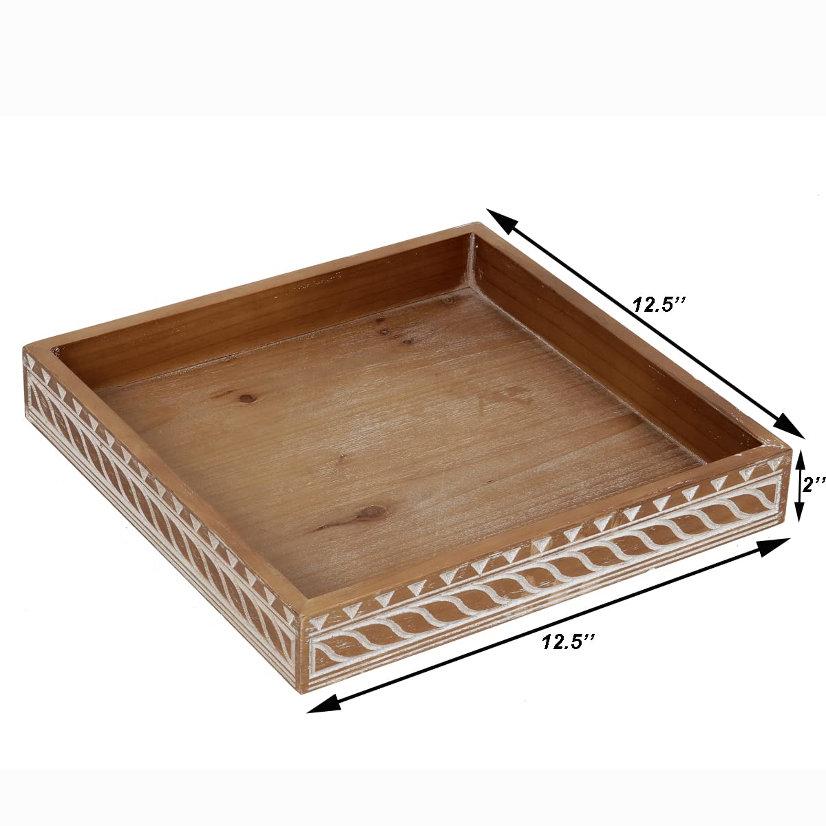 Thewense 12"x12" Farmhouse Decorative Ottoman Coffee Table Accent Tray,Perfect for Storage and Display, Small Square Wood Serving Tray for Office, Kitchen, Dining Room (Square Brown)