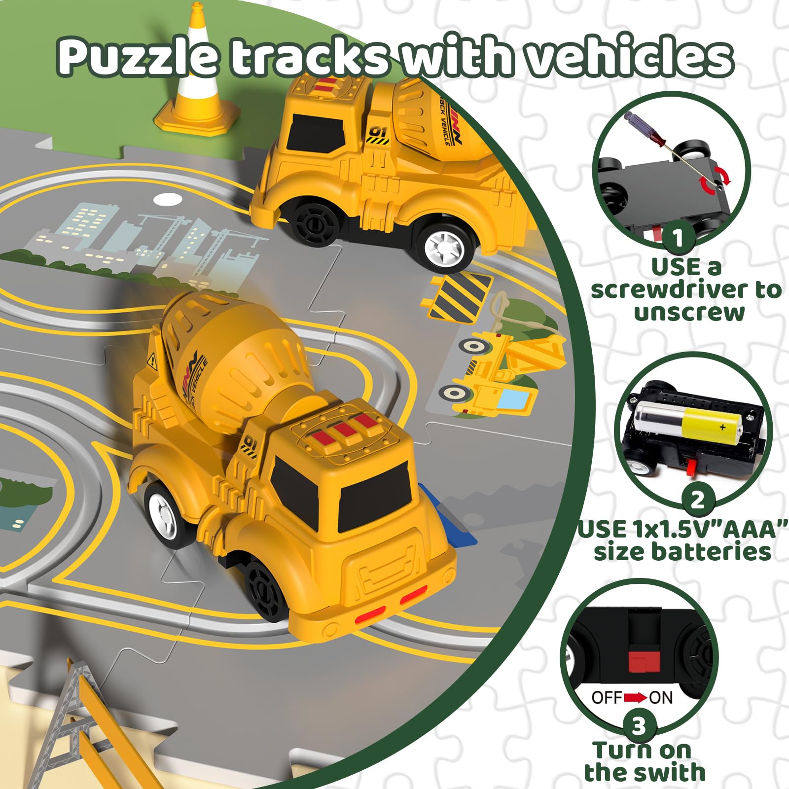 NULAOBA Children's Educational Puzzle Track Cars Play Set with Vehicles DIY Assembling Rail Car Puzzle Fun Learning Toy for Kid Boy Girl(Christmas 13pcs)
