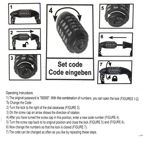 Selomore Bicycle Lock Cable 5 Digital Heavy Duty Bike Combination Chain Padlock,0407US049 Black 49