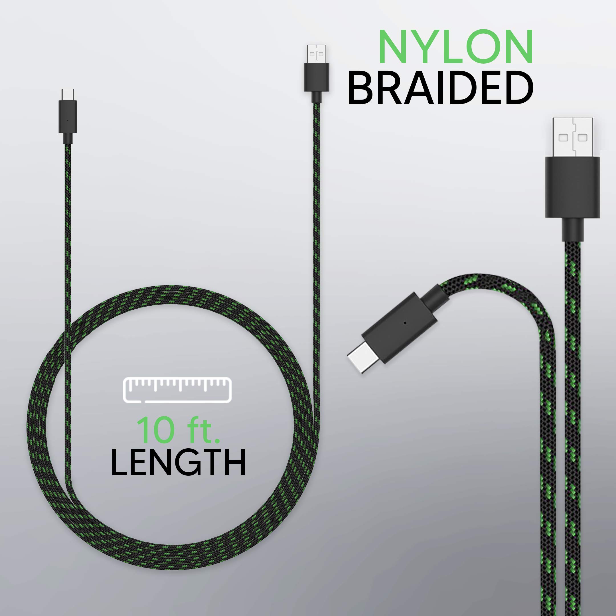 TALK WORKS Xbox Controller Charger Cord for Series X - 10' Nylon Braided USB C Charging Cable, Compatible w/Android Samsung Galaxy, PS5 (Pack of 2)