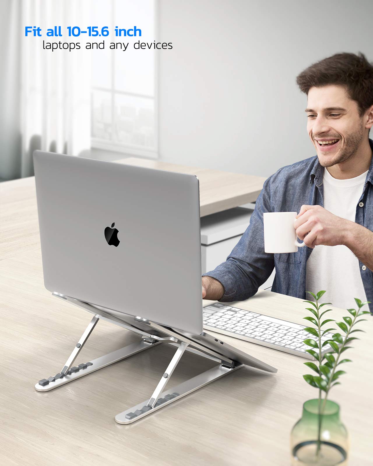 Nulaxy Laptop Stand, Portable Computer Laptop Mount, Aluminum Laptop Riser with 6 Levels Height Adjustment, Fully Collapsible, Supports up to 44lbs (B-Silver)