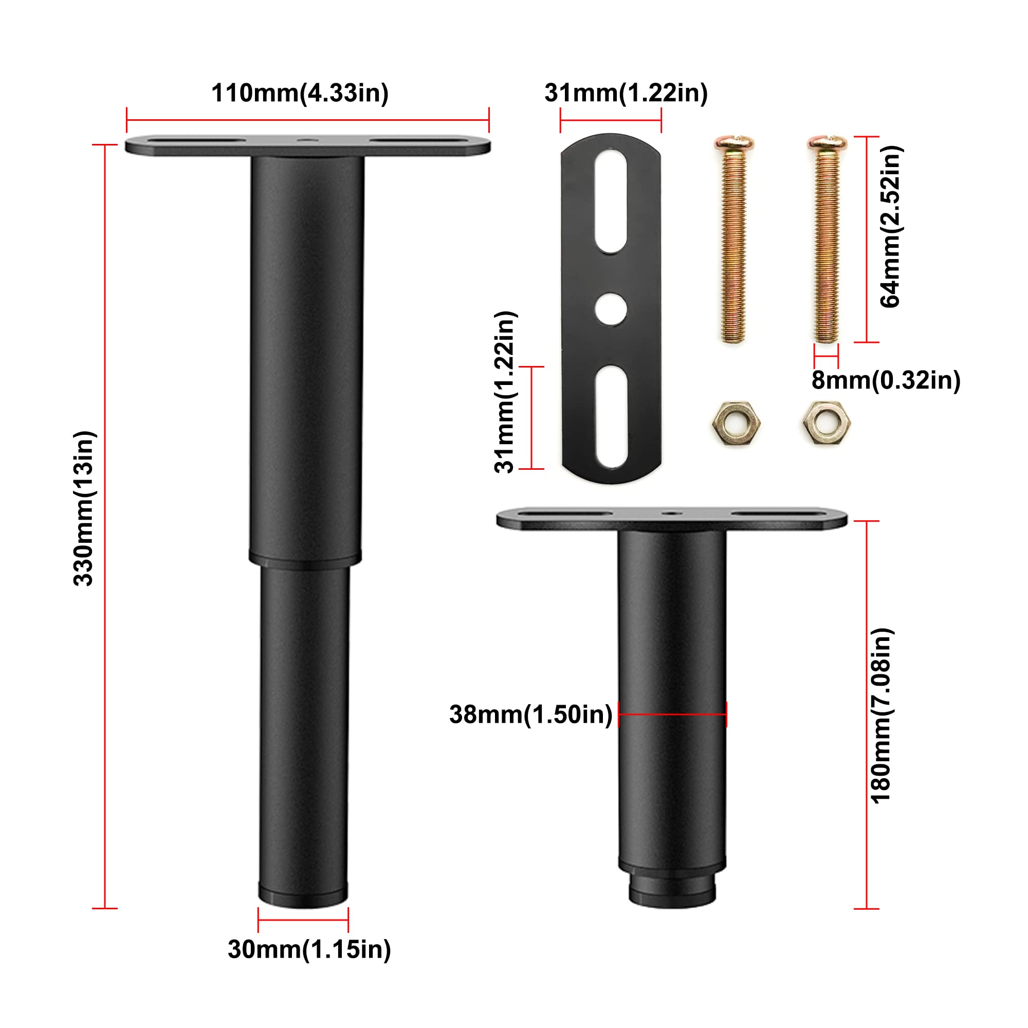 SILATU Adjustable Bed Frame Support Legs - 7.08”-13” Height Center Support Leg for Bed Frame, Bed Center Slat Heavy Support Leg for Bed, Furniture, Couch, Cabinet, Dresser, 2 PCS