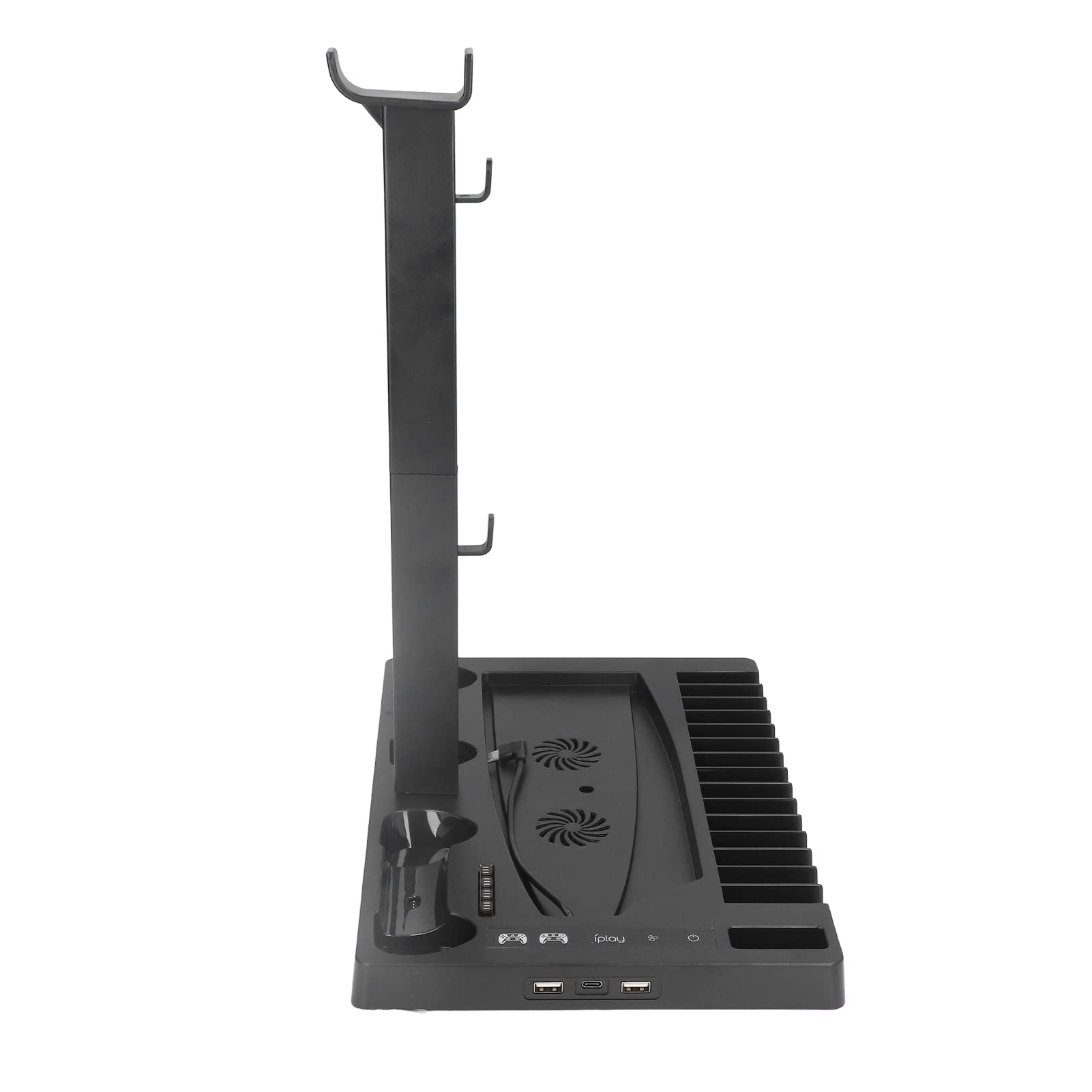Vertical Cooling Fan Stand for PS5 Console, Digital Editions Dual Controllers Charger, 2 Silent Cooling Fans, Retractable Game Storage Slots, for Playstation 5