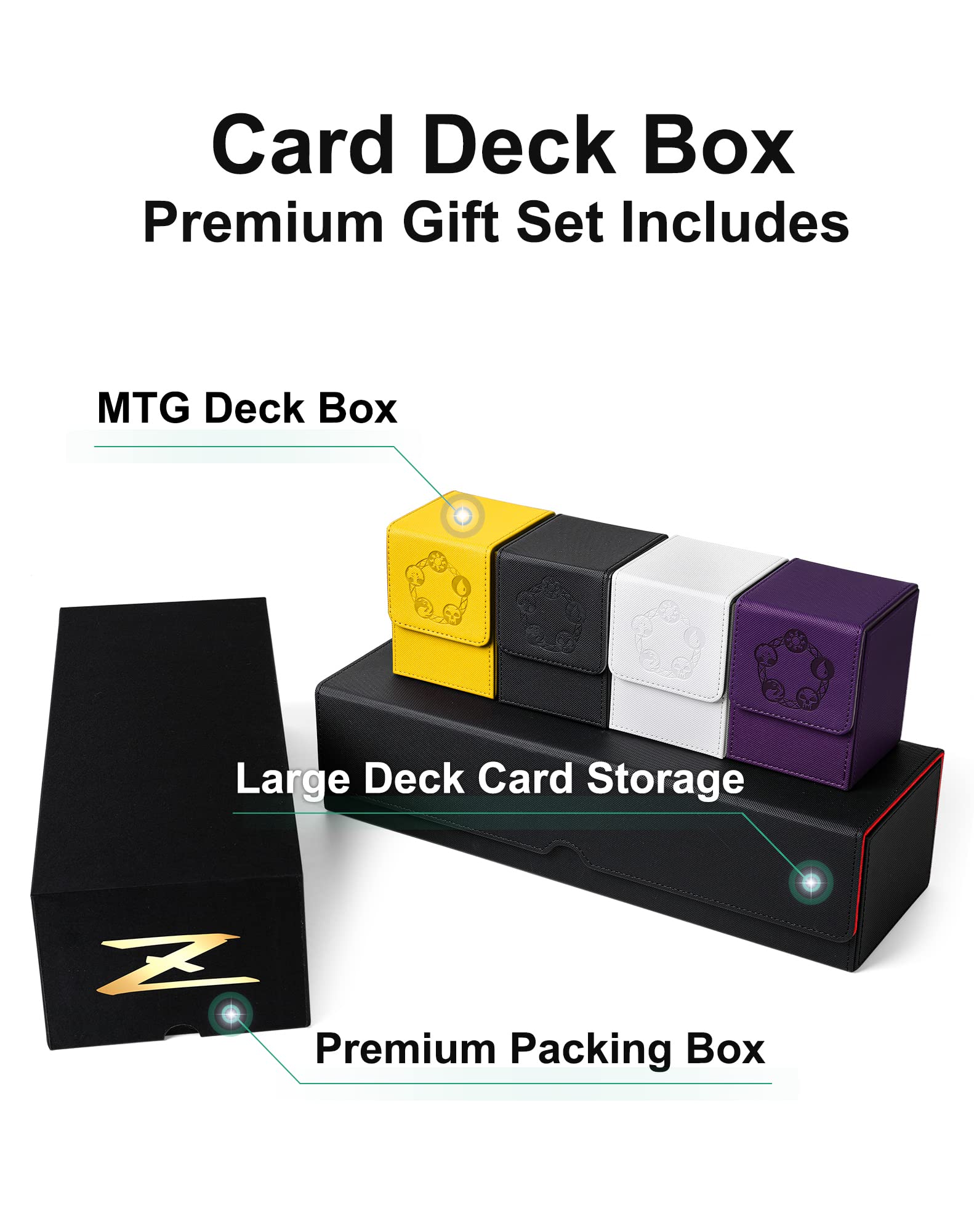 ZLCA Card Deck Box 5 In 1, Include 1600+ Premium Trading Card Storage Box with Dice Tray, and 4 PCS Card Deck Case for MTG, TCG, Sports Cards, Card Gaming Accessories Present Set (Black & Red Set 2)
