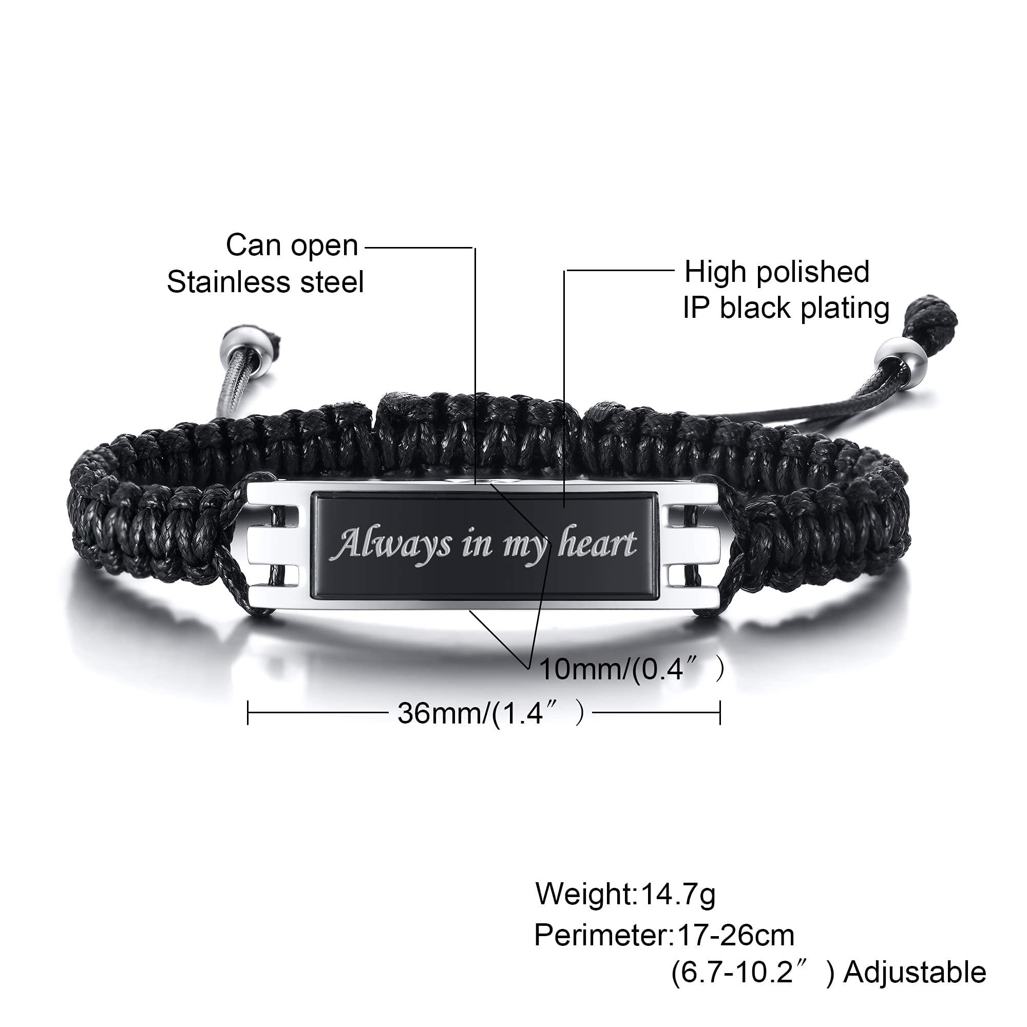 MPRAINBOW Adjustable Cremation Memorial Urn Bracelet - 2pcs Stainless Steel Cremation Manmade Braided Urn Bracelet Keepsake Urn Bracelet for Ashes with Fill Kit