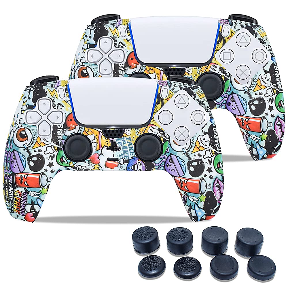 Silicone Anti-Slip Controller Skin, Controller Grip Cover for Sony PS5 DualSense Wireless Controller with 8 Thumb Grip Caps (Comic Art)