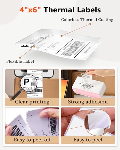 Phomemo 4x6 Thermal Direct Shipping Label, 4''x 6'' Fan-Fold Labels, Compatible with Rollo, MUNBYN, Zebra, Fargo Label Printer, 1 Pack of 500 Labels