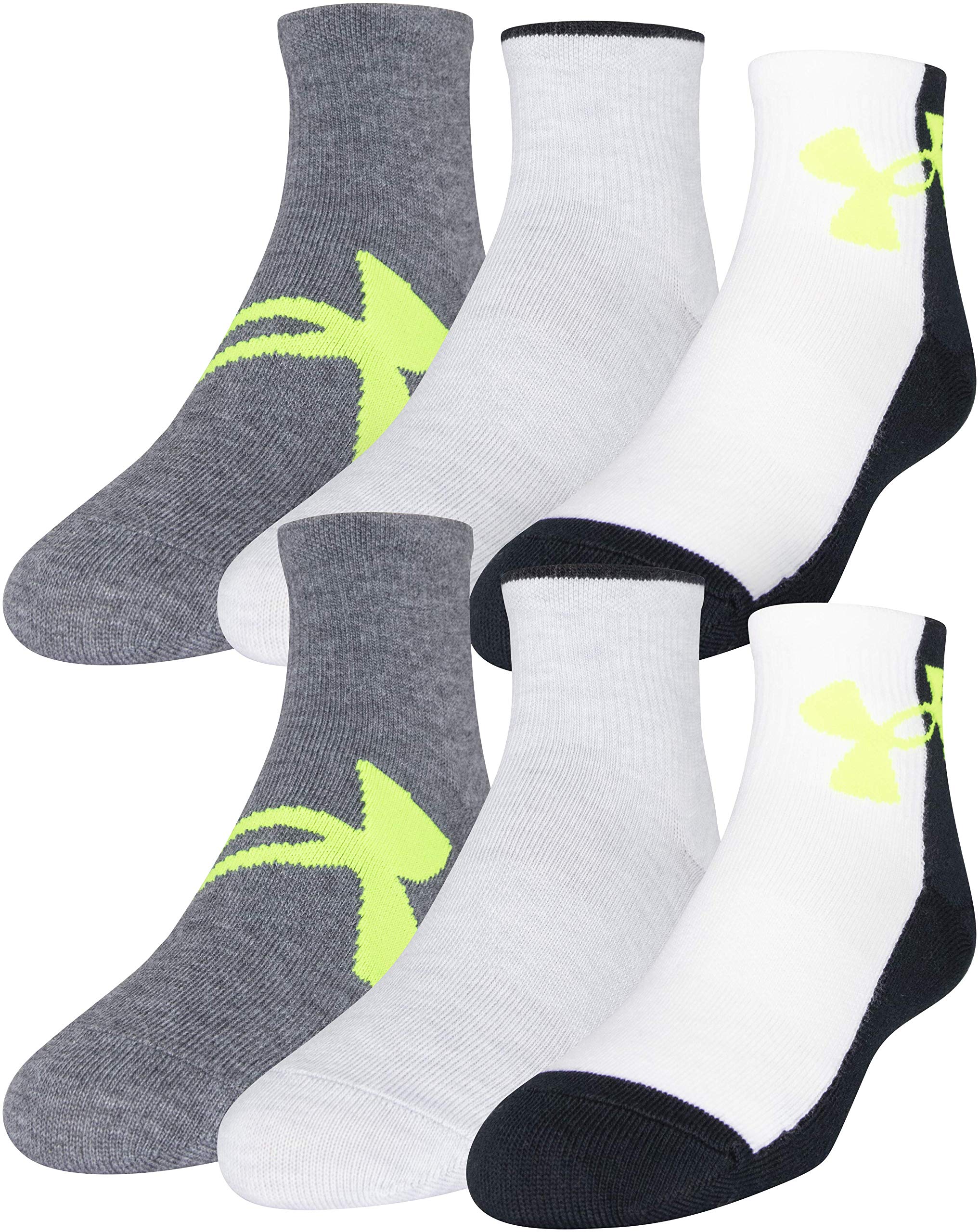 Under Armour Youth Essential Lite Quarter Socks, 6-Pairs, Black/High Vis Yellow Assorted, Small