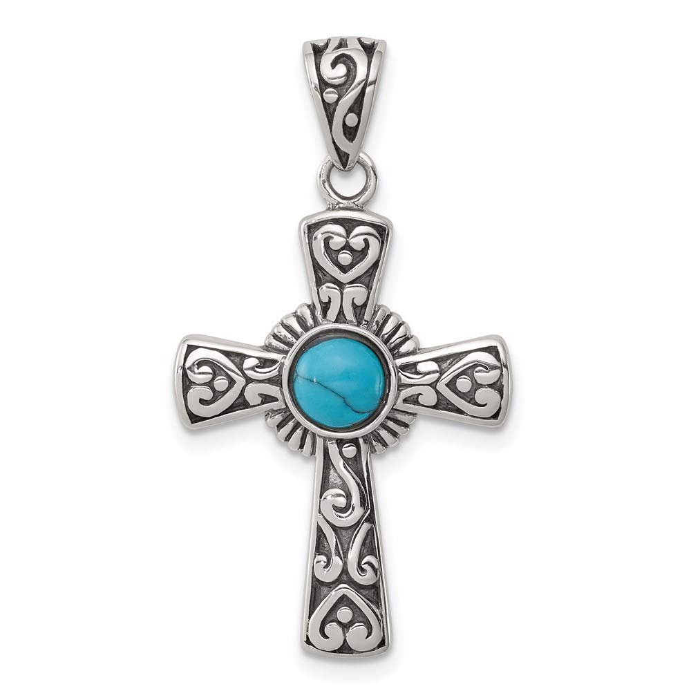 Sterling Silver Antiqued Recon Turquoise Cross Pendant style QP4111