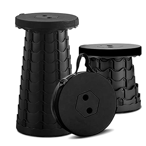 YSTseven Portable Collapsilble Stool, Retractable Stool for Adults,Upgranded Folding Camping Seats with Load Capacity 400lbs Adjustable Heavy Telescopic Stool for Hiking Fishing BBQ Black