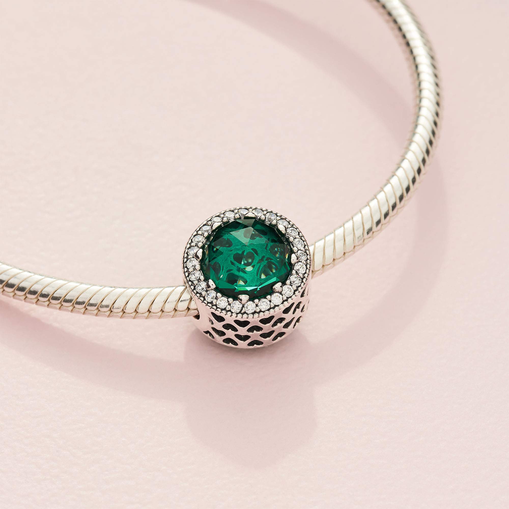 Pandora Jewelry Sparkling Sea Green Crystal and Cubic Zirconia Charm in Sterling Silver, No Box