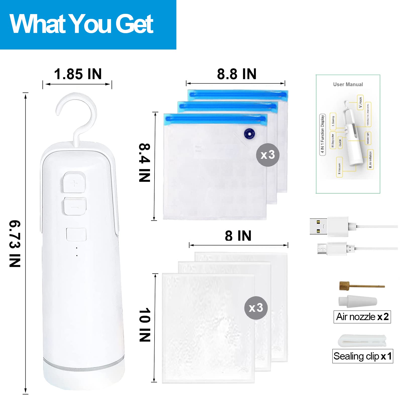 Rechargeable Handheld Vacuum Sealer Machine,4 IN 1 Heat Sealer Cutter Inflation Tool,Portable Mini Food Bag Saver Packing Sealing System for Jars Meat Storage Chamber Chips Snacks(White)