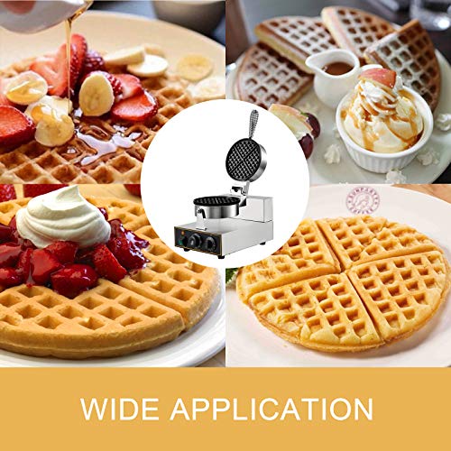 VBENLEM Commercial Round Waffle Maker Nonstick 1100W Stainless Steel 110V Temperature and Time Control, Suitable for Restaurant Bakeries Snack Bar Family, Non-rotated