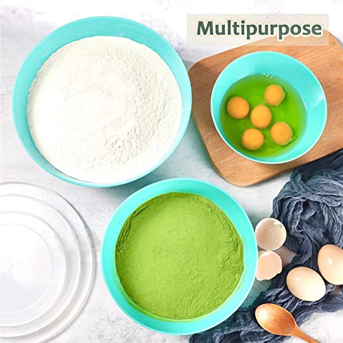 Wehome Mixing Bowls with Lids Set,Plastic Mixing Bowls for Kitchen Preparing,Serving and Storing,Set of 3-Includes 3 Bowls and 3 Lids,BPA-FREE Neat Nesting Bowls with Sealing Lids (Aqua)