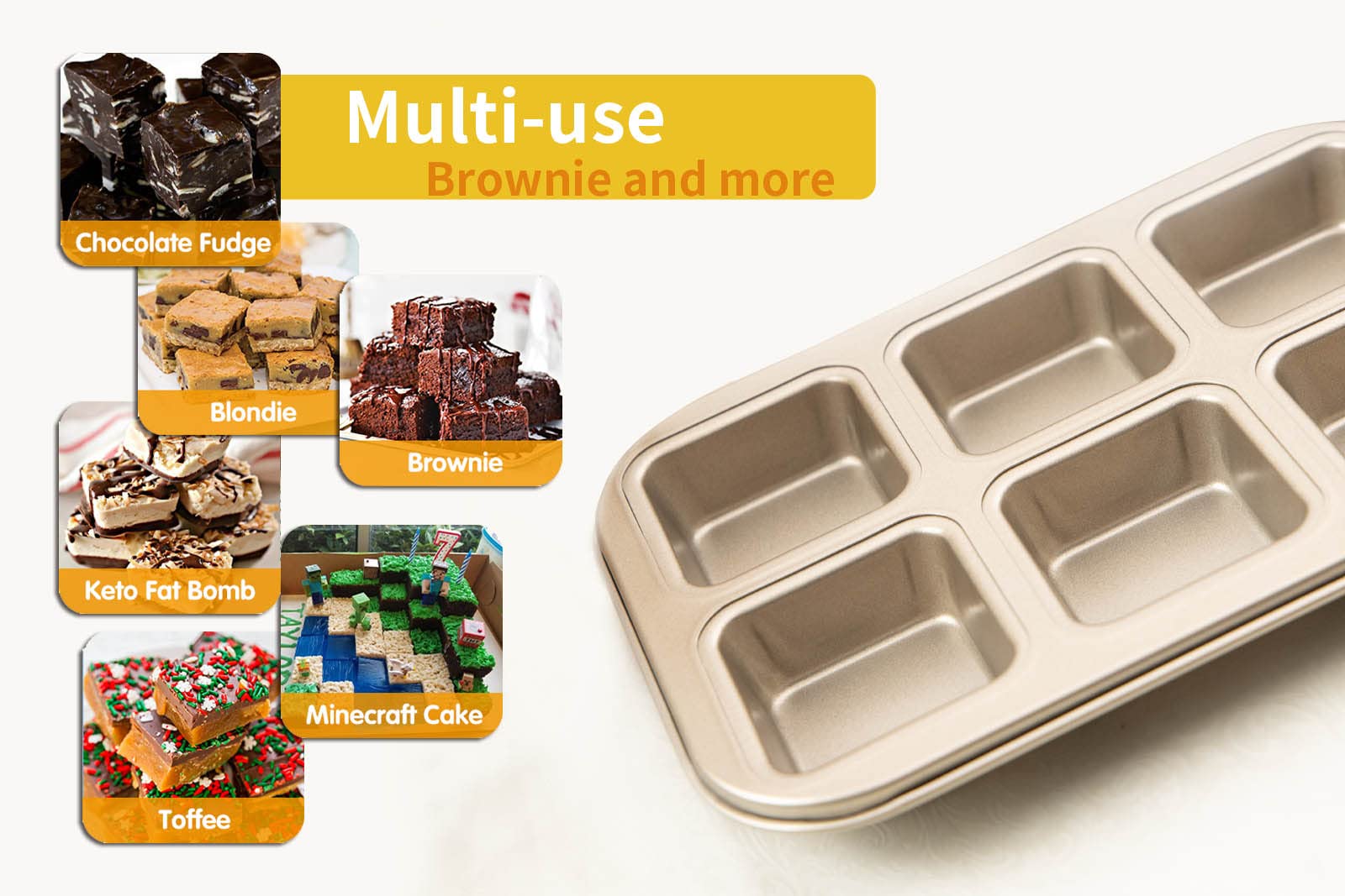 Yomvzake Brownie Pan, Mini Square Muffin Pan Nonstick 6-Cavity Small Cupcake Pan Individual Brownie Mold for Baking Brownie Muffin Cupcake Keto Fat Bombs, Great for Halloween, Christmas