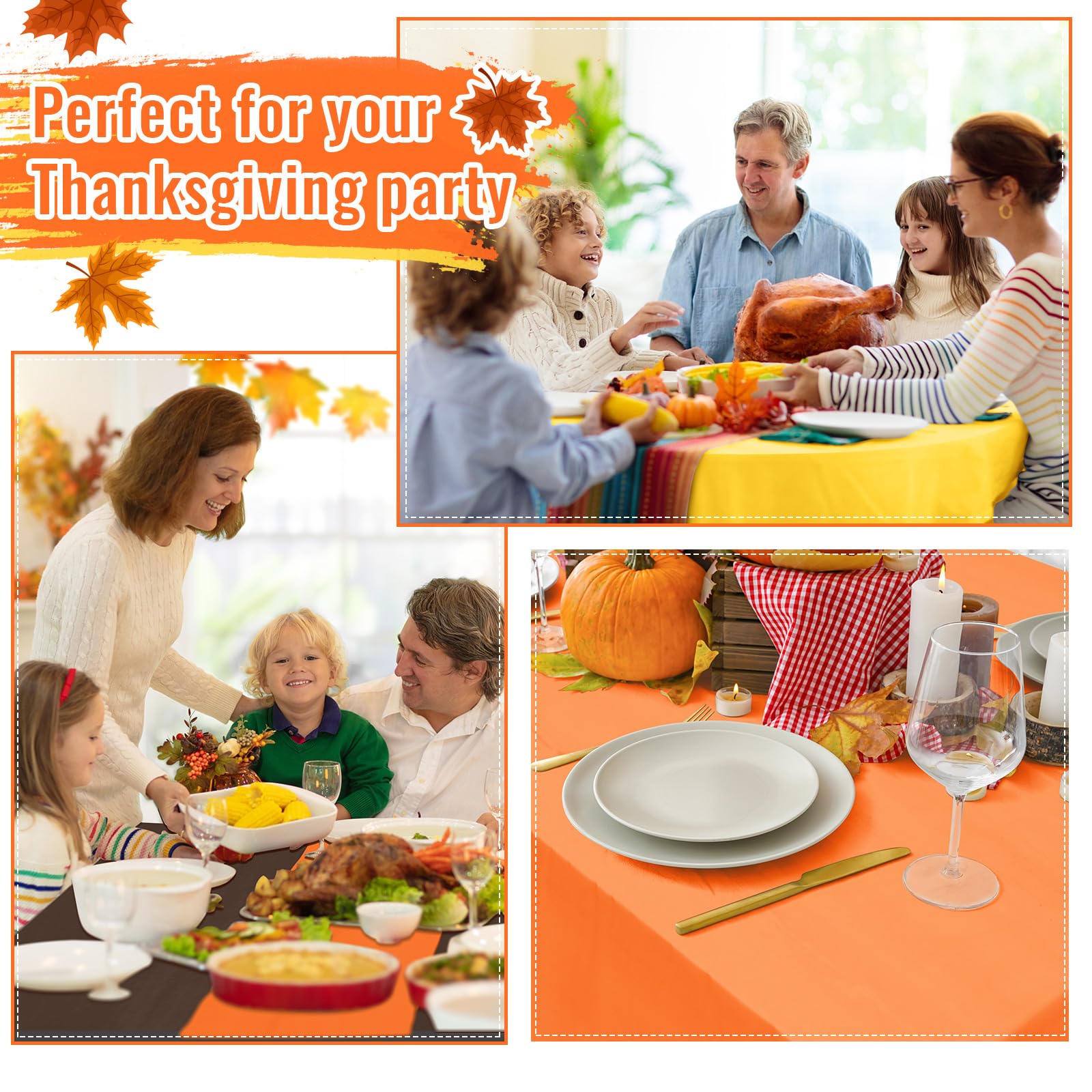 Preboun 3 Pcs Thanksgiving Disposable Tablecloth Roll Plastic Table Cover Roll Table Cloth for Fall Thanksgiving Parties and Decorations,40" x 100'(Coffee, Orange, Yellow)