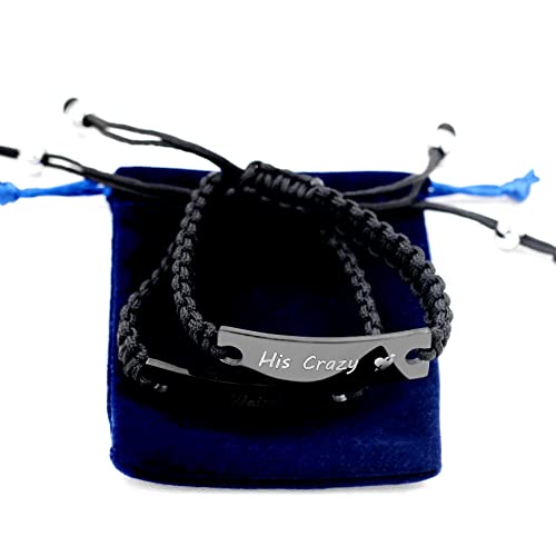 Uloveido His Hers Couples Bracelets Crazy and Weirdo Matching Set Anniversary Promise Gifts Stainless Steel 2pcs Bracelet Set