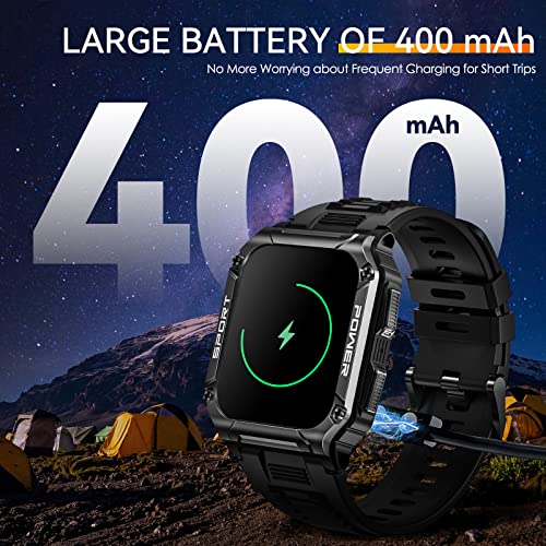 Military Smart Watch for Men with Compass, 1.95'' Rugged Tactical Smartwatch with Bluetooth Calling Message Reminder Heart Rate Sleep Monitor 100+ Sport Mode Big Battery Calculator for iPhone Android