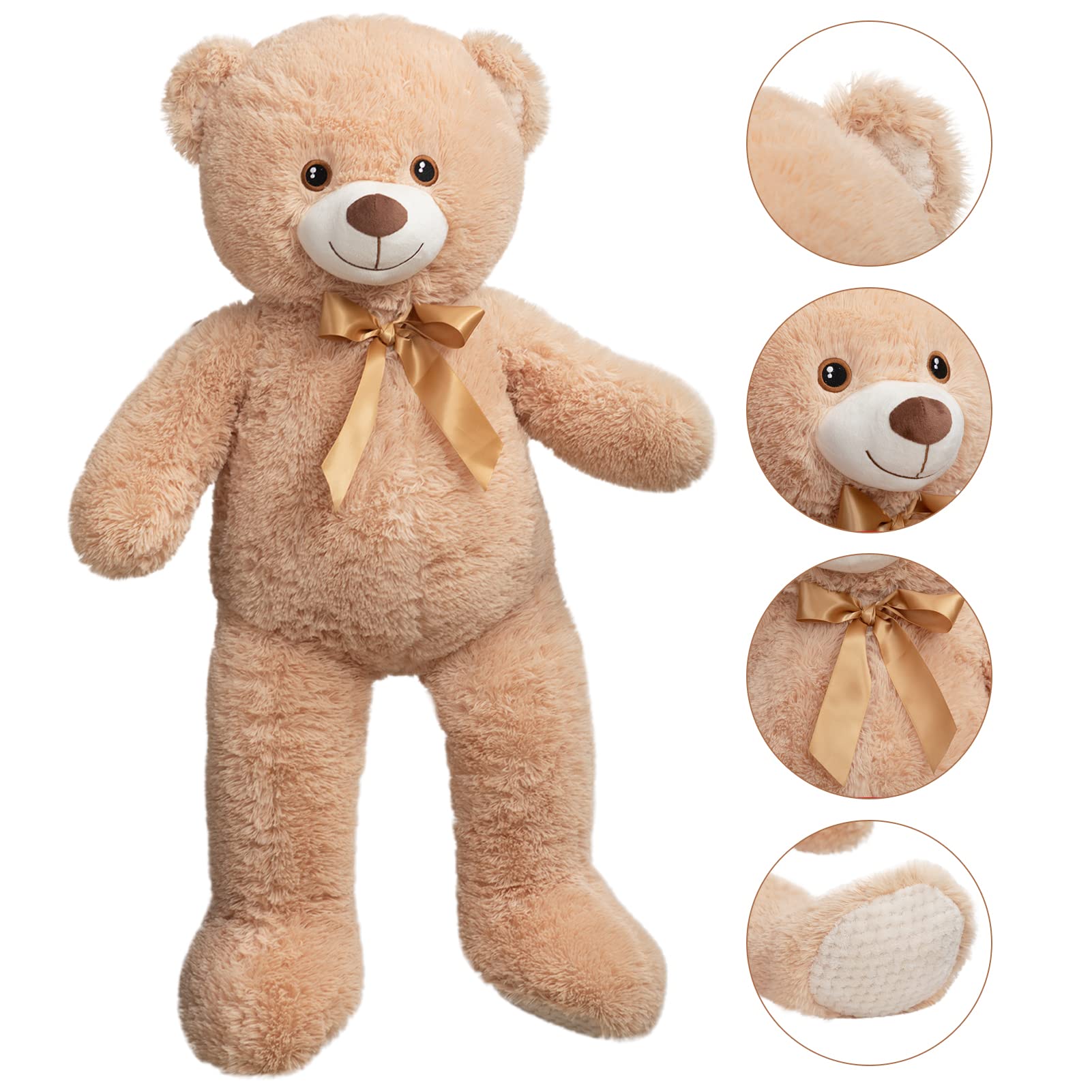 WENMOTDY Giant Teddy Bear Stuffed Animal Huge Teddy Bear Plush with Ribbon Cuddly Toy Gift for Kids Girlfriend, Tan, 39ββ