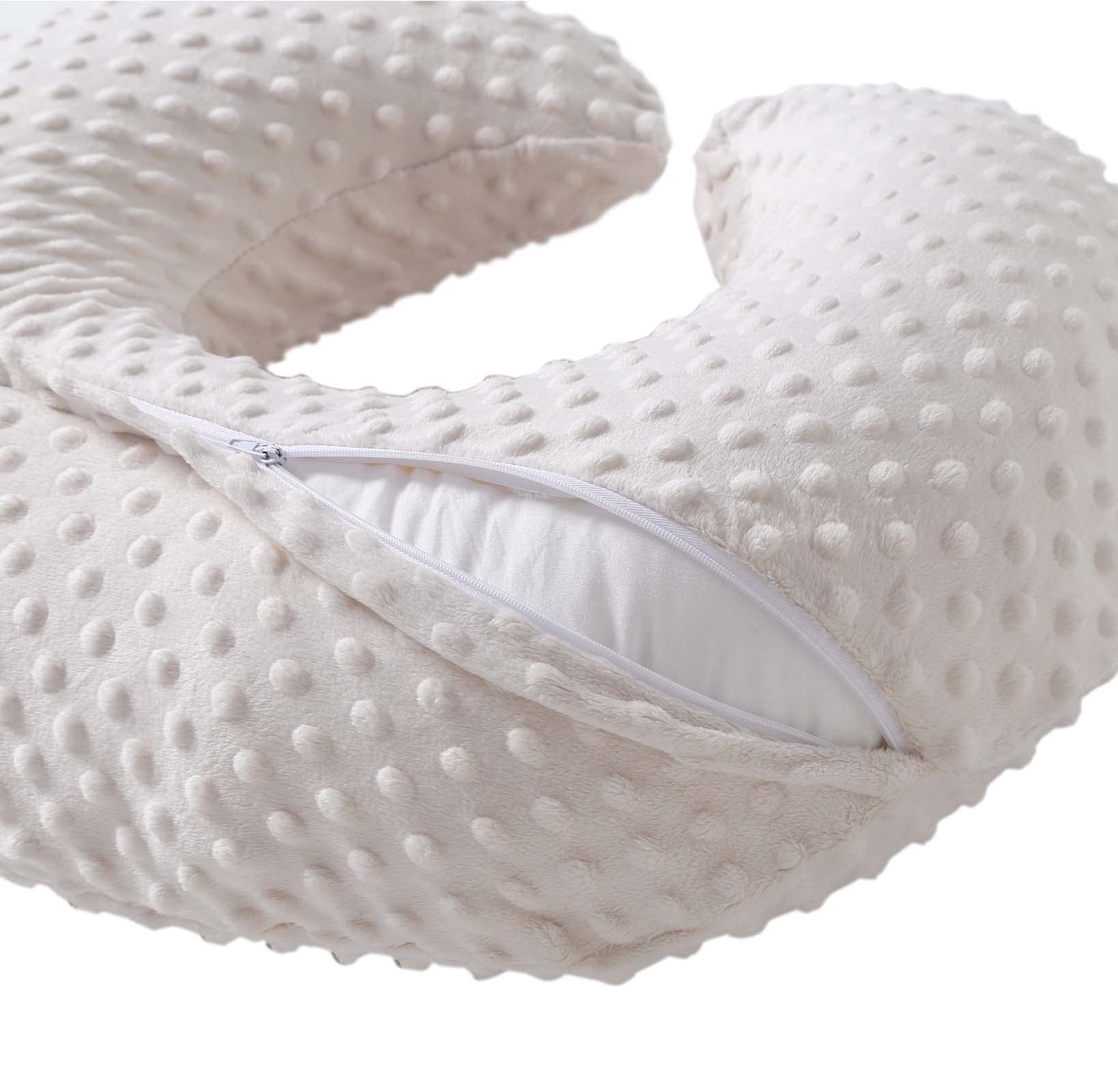 QUENESS Nursing Pillow and Positioner, Breastfeeding, Bottle Feeding, Baby Sitting Support with Removable Ultra Soft Minky Cover, Tummy Time Support for Baby Boys and Girls (Beige)