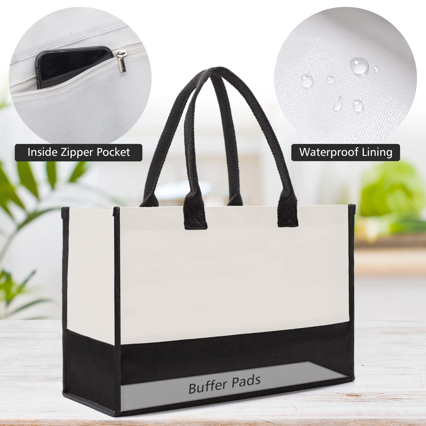 Personalized Initial Canvas Beach Bag,Monogrammed Gift Tote Bag for Women,Suitable for Wedding, Birthday, Beach, Holiday,Black and White Matching.Letter R