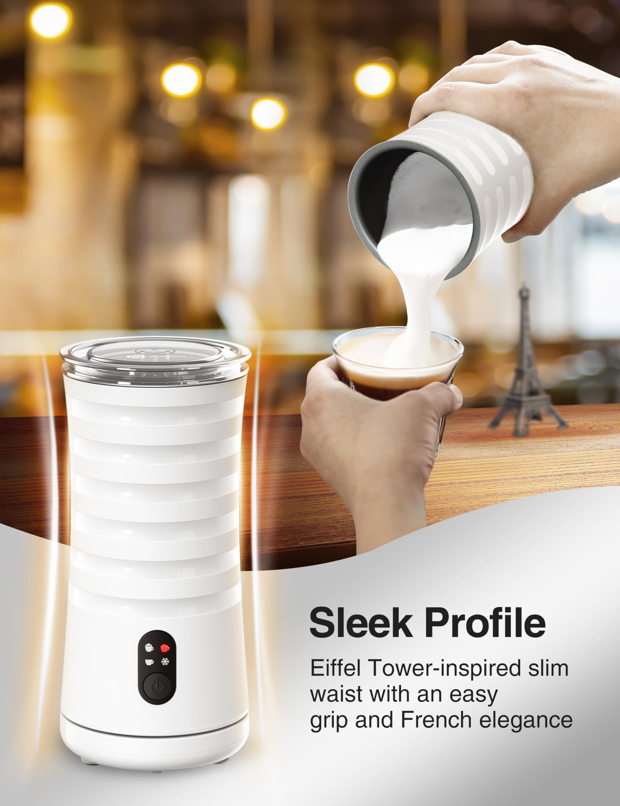 Milk Frother and Steamer, 4-in-1 Milk Frother for Coffee Electric Double Wall, Hot & Cold Foam Milk Heater with Strix Temperature Controls, Auto Shut-Off, for Cappuccino, Coffee, Macchiato (white)