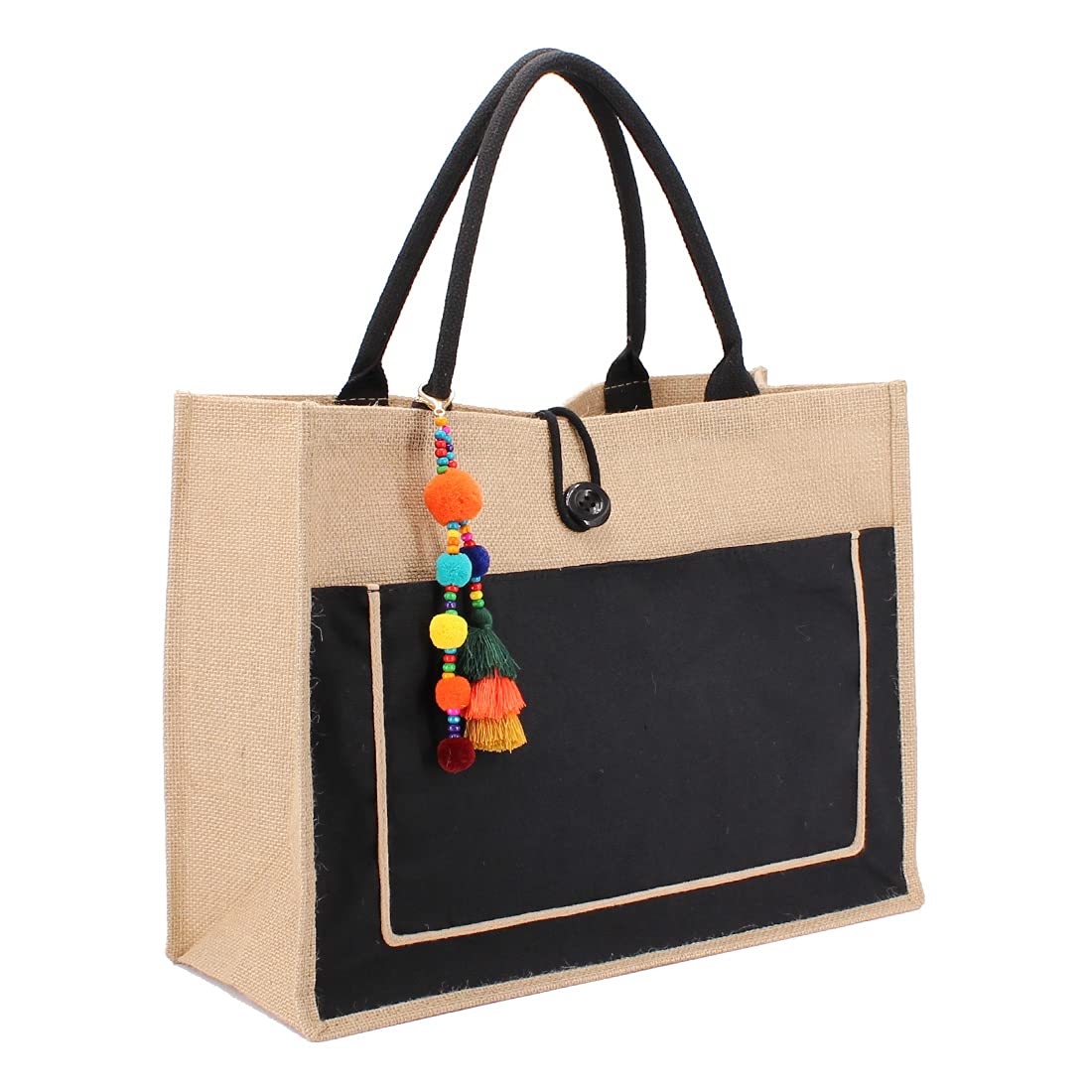 TANOSII Straw Beach Bag For Women Jute Handbag Handmade Woven Tote Bag With Tassel Colorful Large
