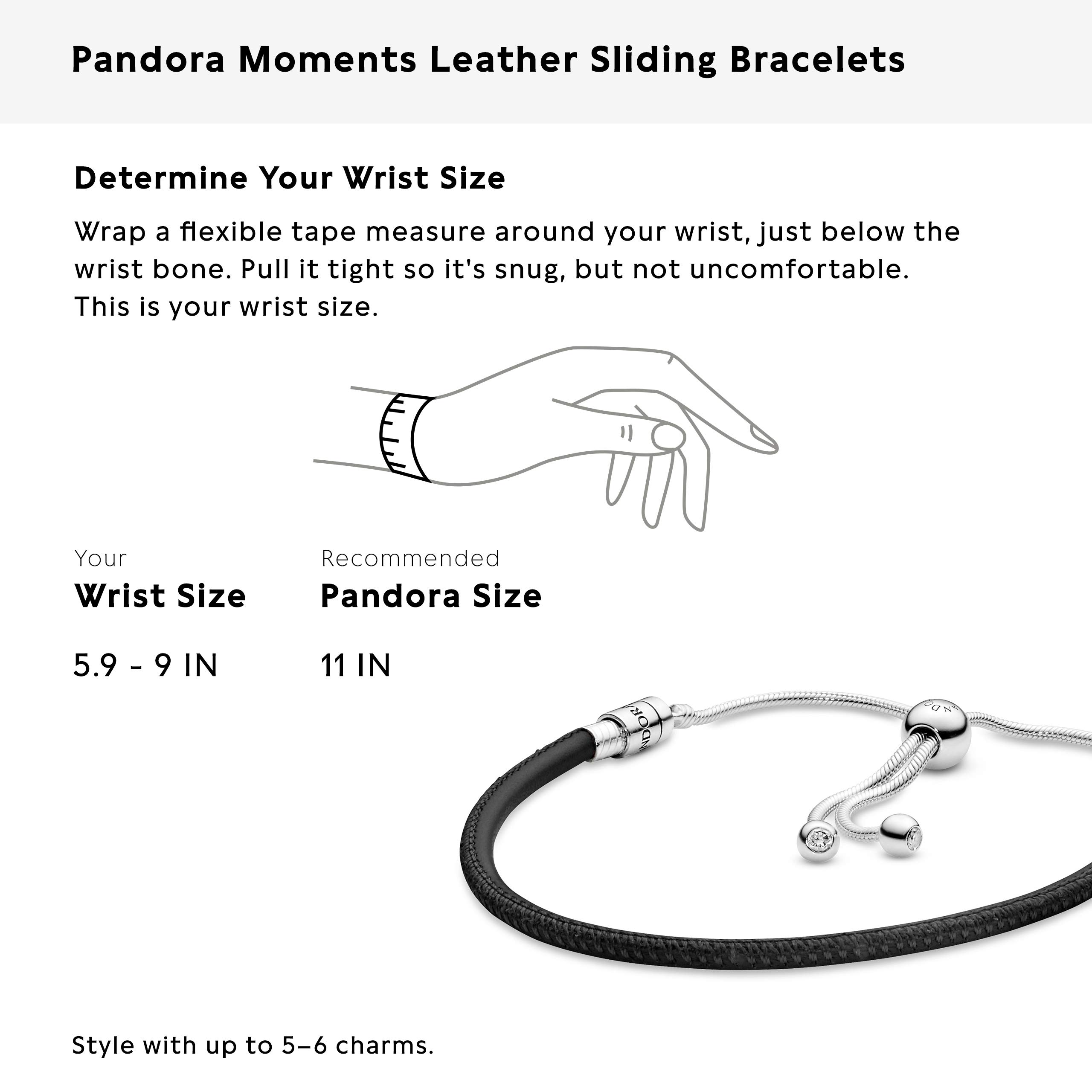 Pandora Jewelry Double Leather Cubic Zirconia Bracelet in Sterling Silver, 11", No Box