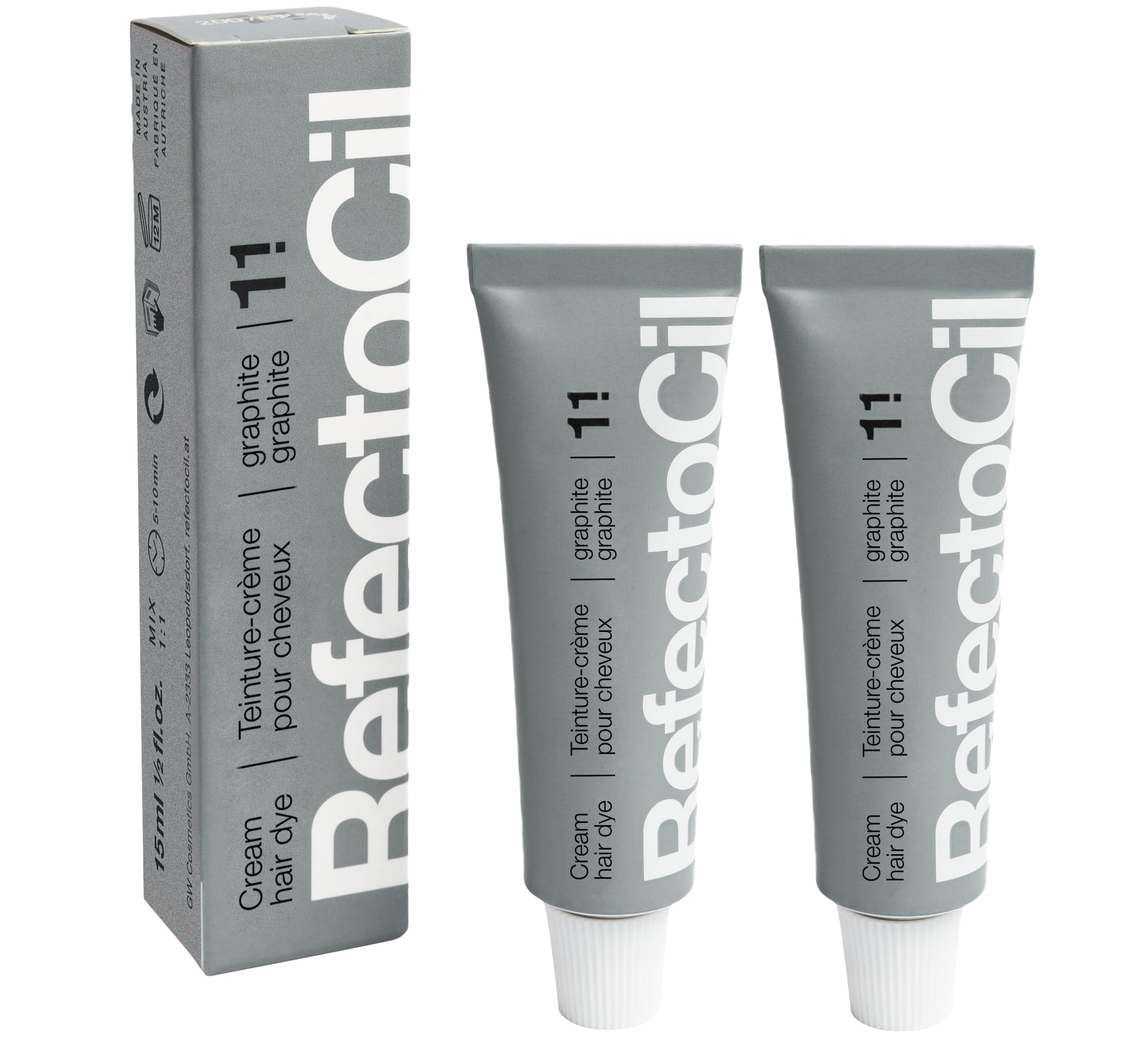 RefectoCil Cream Hair Dye 2-Pack â Professional Hair Tint for Long-Lasting Color â Graphite (#1.1)