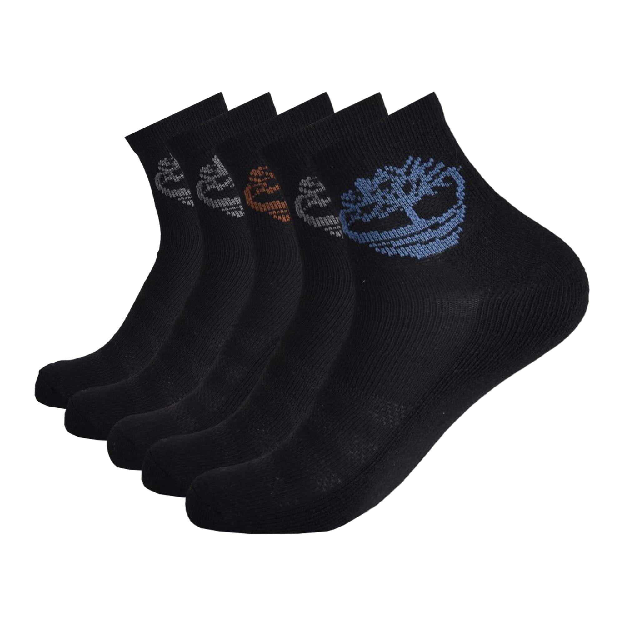 Timberland Boys' 5-Pack Sport Quarter Socks, Black, 9/11