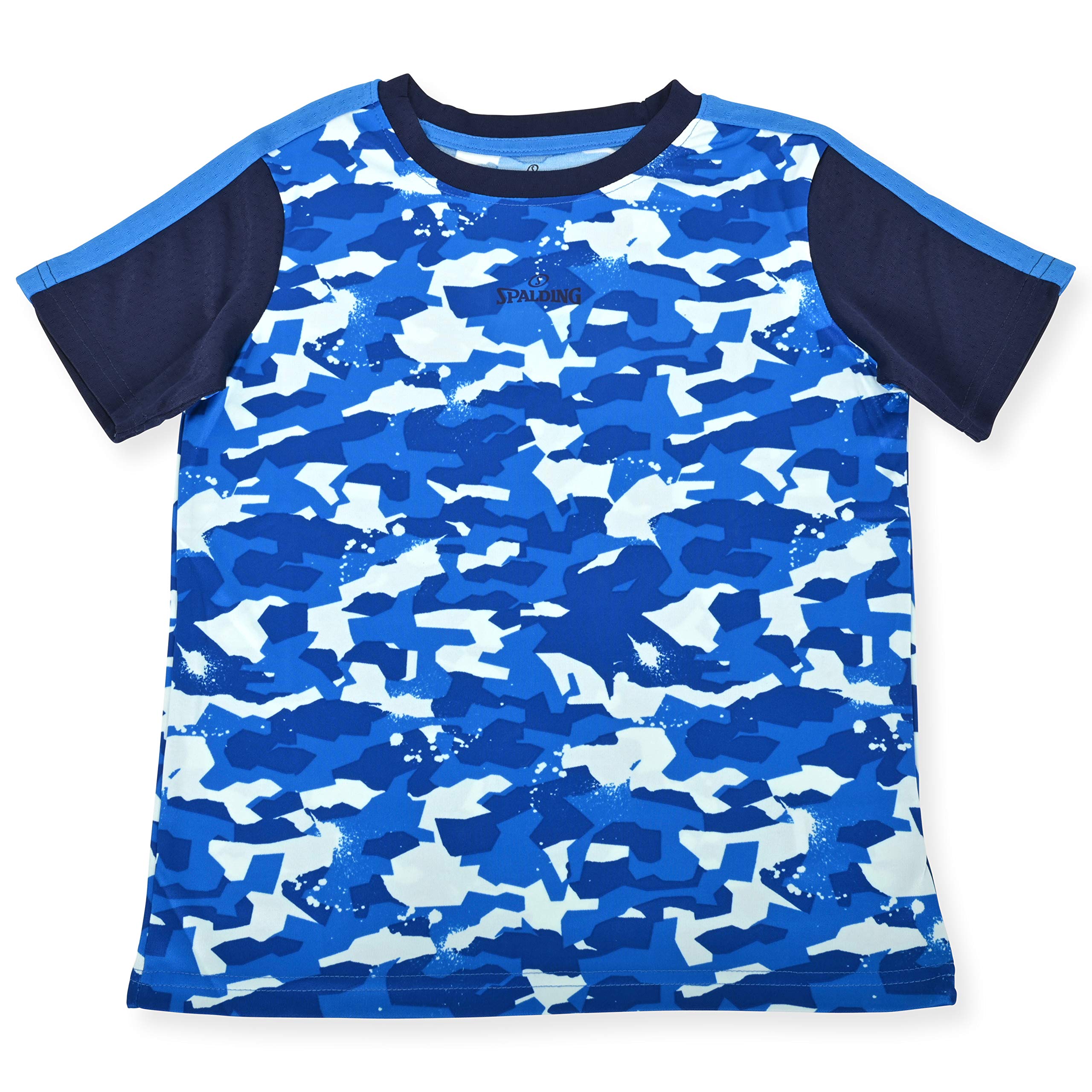 Spalding Boys Inbound Camo Short Sleeve Performance Crew, Blue Camo, 8