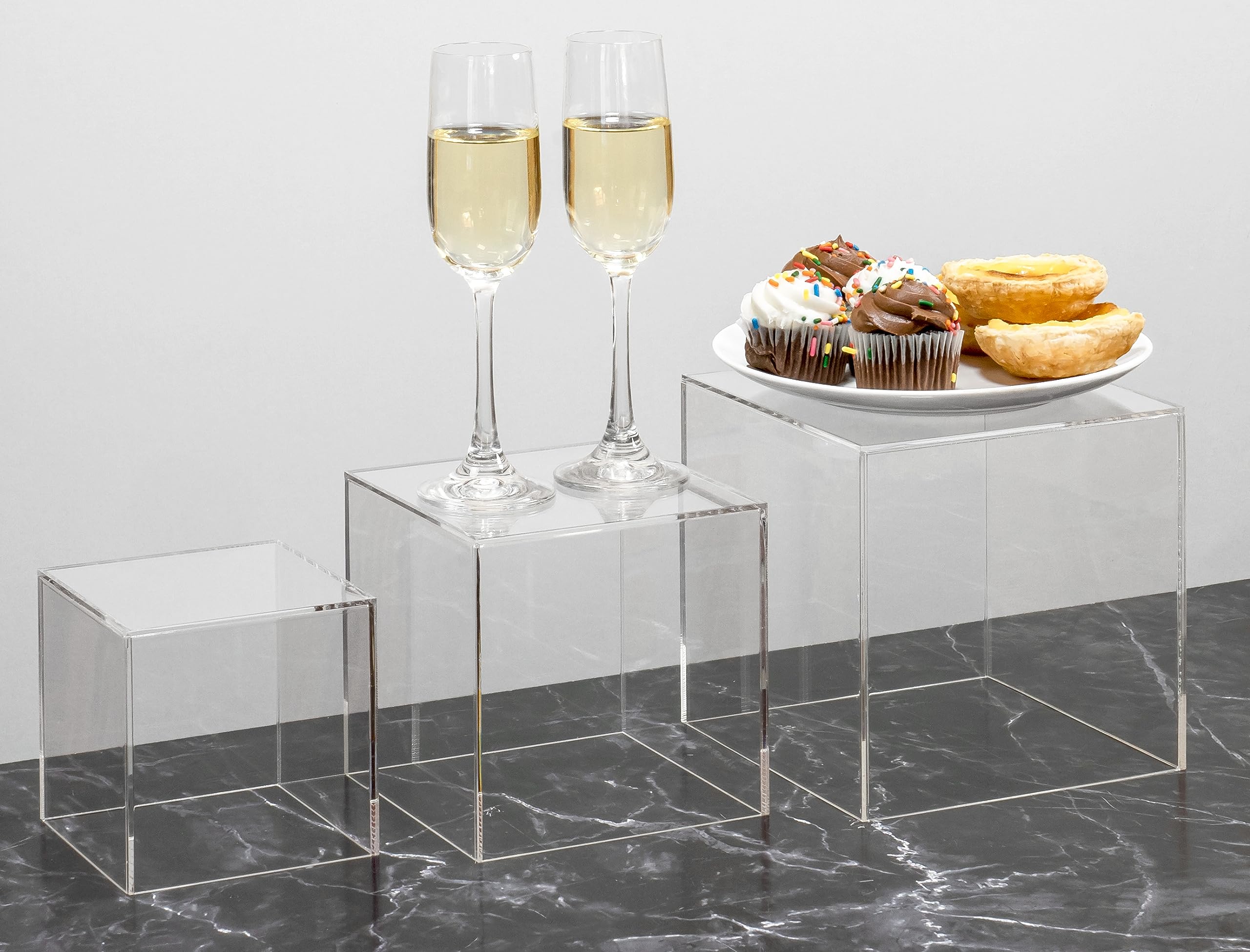 Red Co. Crystal Clear Acrylic Cube Display Nesting Riser Stands with Hollow Bottoms | Transparent - 3-Pack