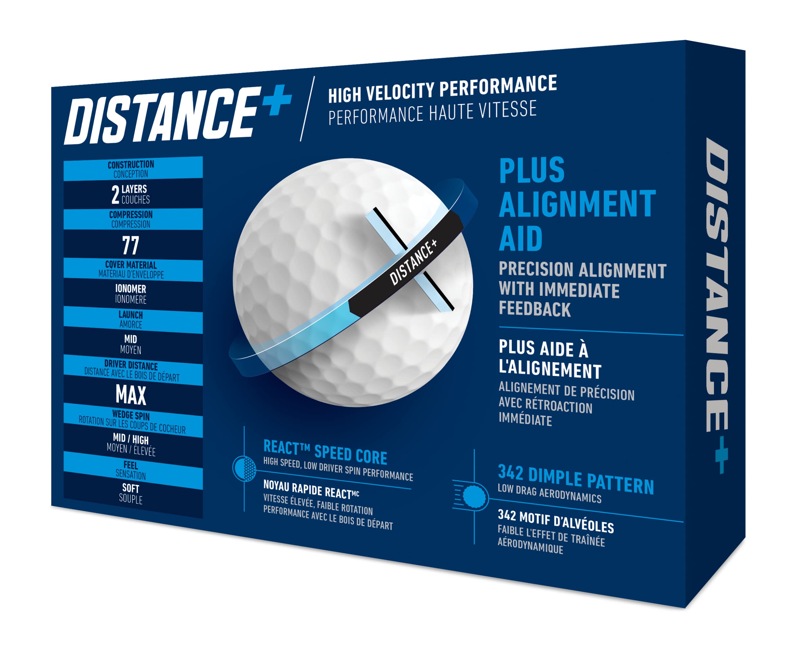 TaylorMade 2021 TaylorMade Distance+ Dozen Golf Balls, White (1 box with four lines of 3 balls each, 12 golf balls in total)