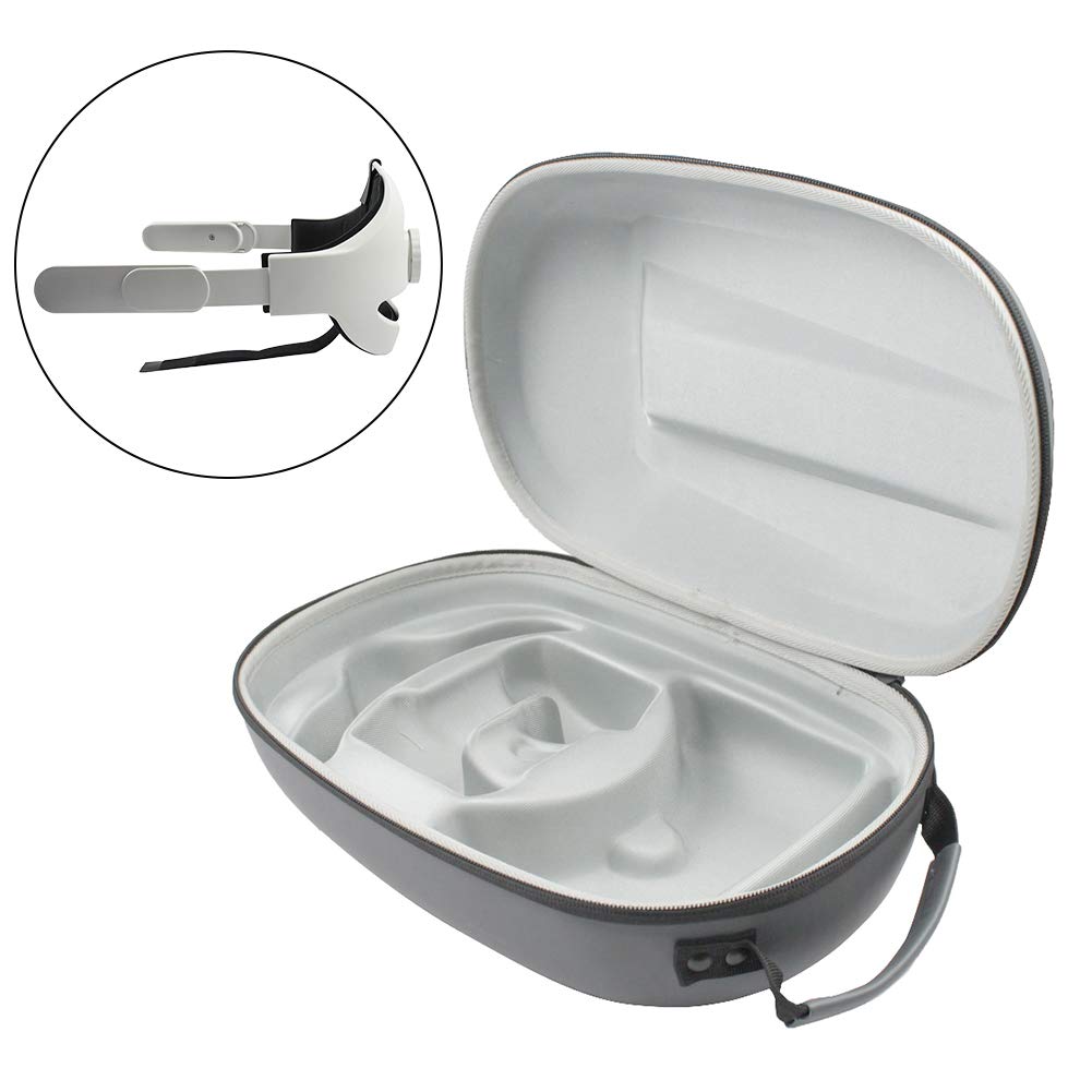 SELPONT Djustable Head Strap for Oculus Quest 2 VR Headset Shockproof Carrying Case PU Leather Storage Box w/Zipper