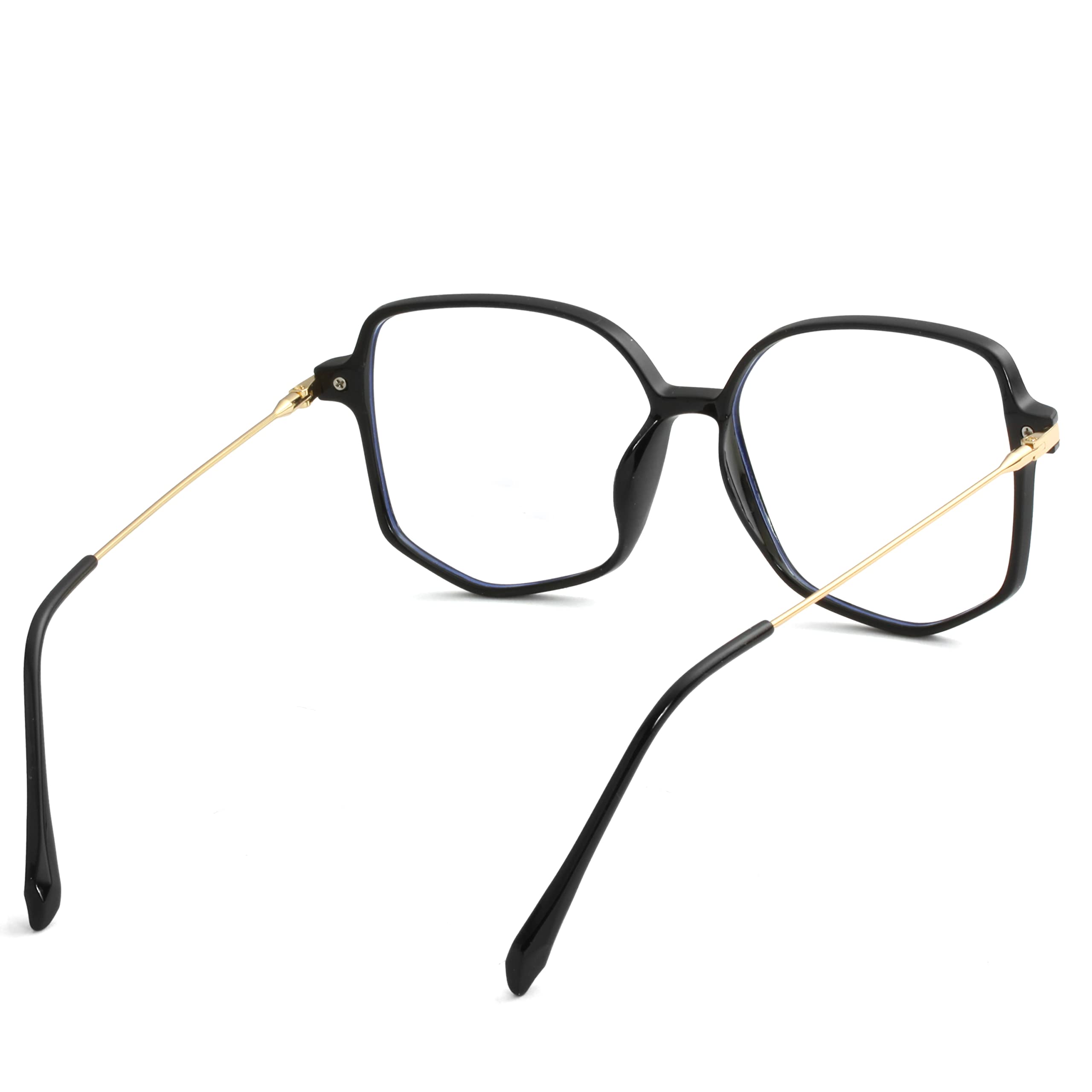 Teumire Classic Fake Nerd Glasses for Women Men Clear Lens Semi Rimless Eyeglasses (Bright Black Frame)