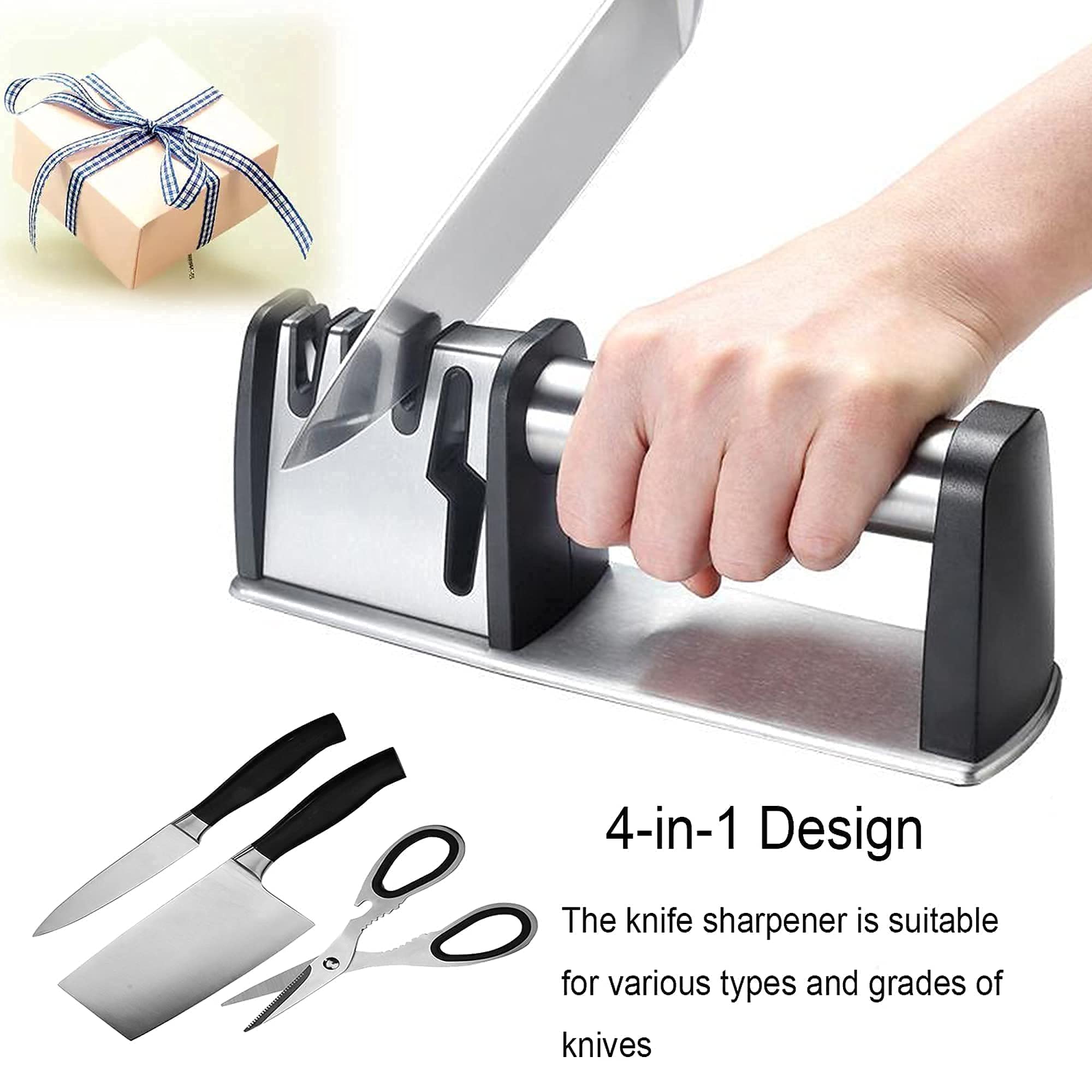 Sirete-hhg 4 in 1 Work Sharp Knife Sharpeners & Survival Tool , Kitchen Pro Knife Sharpener , Scissor Knife Sharpening Tool, Helps Repair and Polishing Blades, Black, 8.66in*2.56in*3.27in (A888)