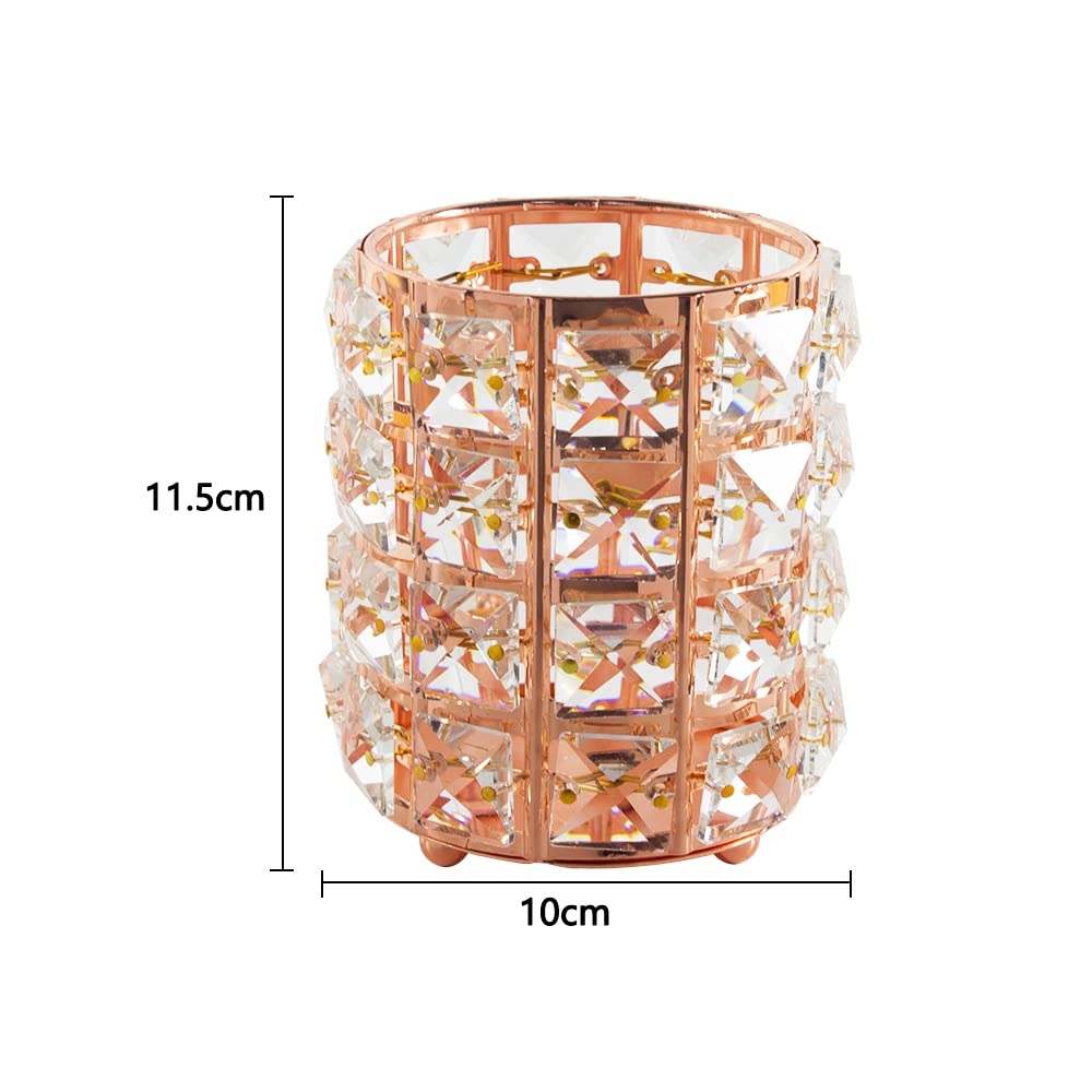 Qualsen Makeup Brush Holders Organizer, Makeup Brush Organizer Cup Crystal Makeup Brush Holder, Eyebrow Comb Brushes Pen Pencil Cup (Rose Gold)