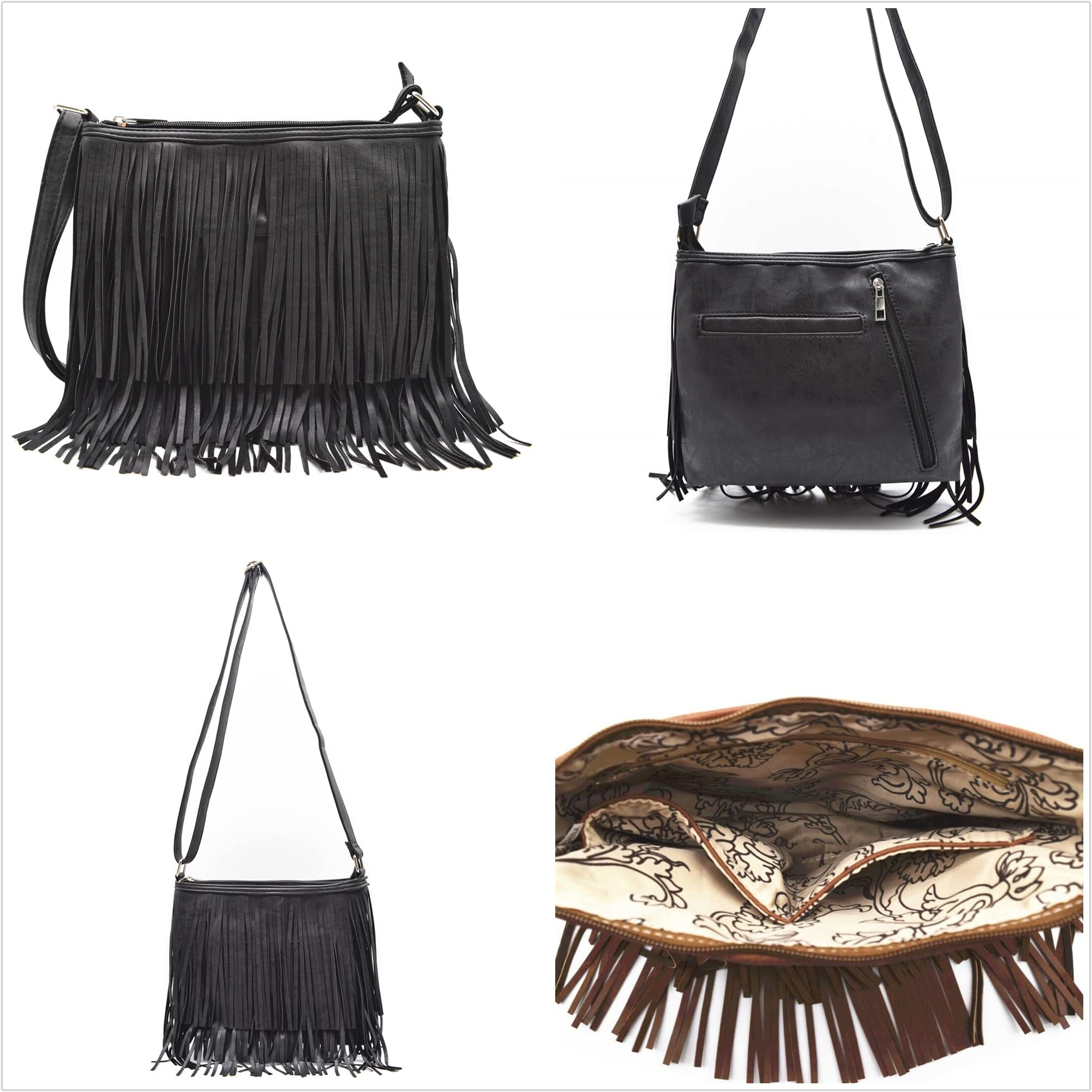 Western Style Fringe Leather Concealed Carry Purse Country Handbag Women Shoulder Bag Crossbody Wallet Set Black
