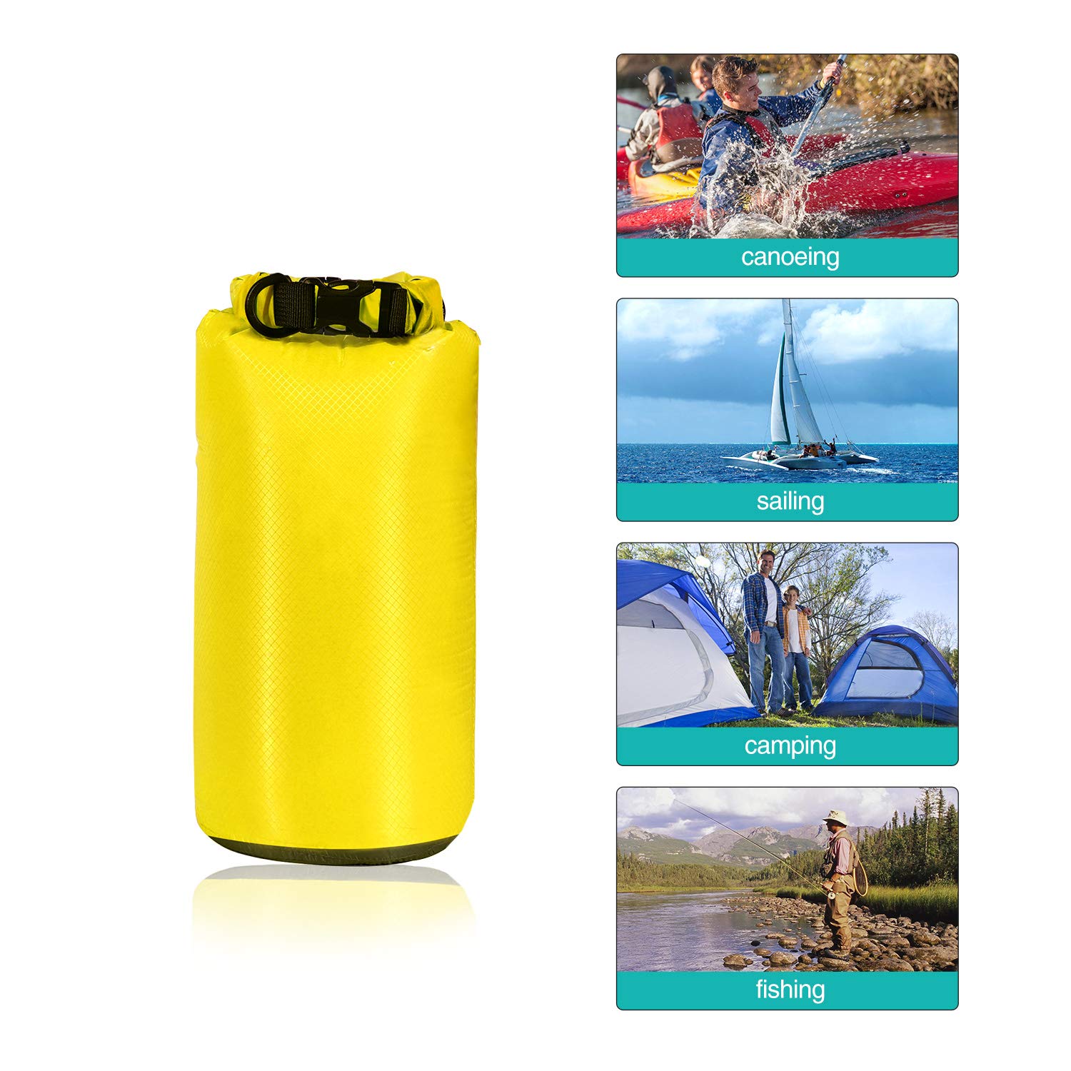 REDCAMP Ultralight Dry Sack for Kayaking Backpacking, Waterproof Nylon Dry Bag for Water Sports Yellow 10L