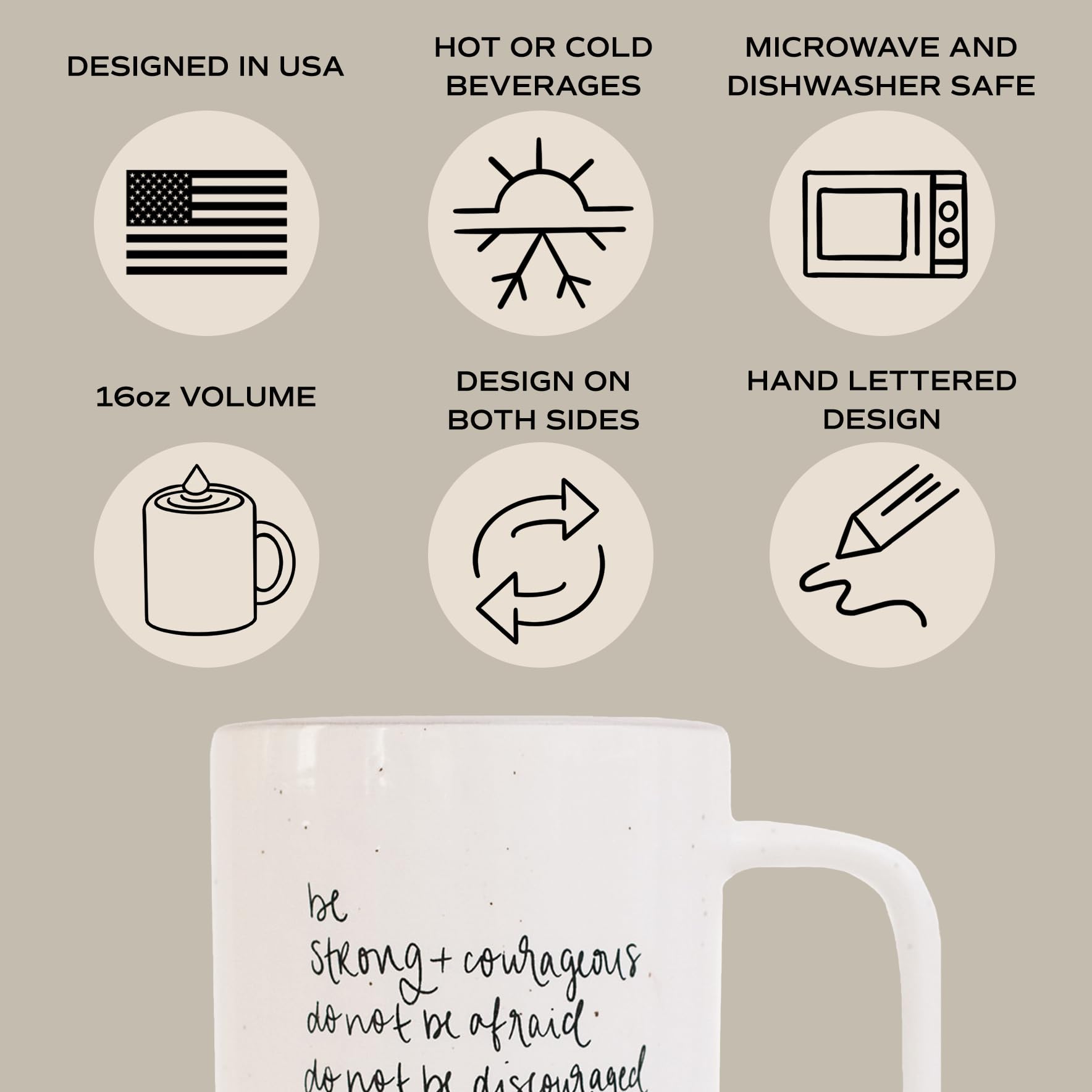 Sweet Water Decor Inspirational Coffee Mugs | Cute Motivational 16oz Ceramic Style Scripture Coffee Cup | Microwave and Dishwasher Safe | Encouraging Religious Gift (Be Strong and Courageous)
