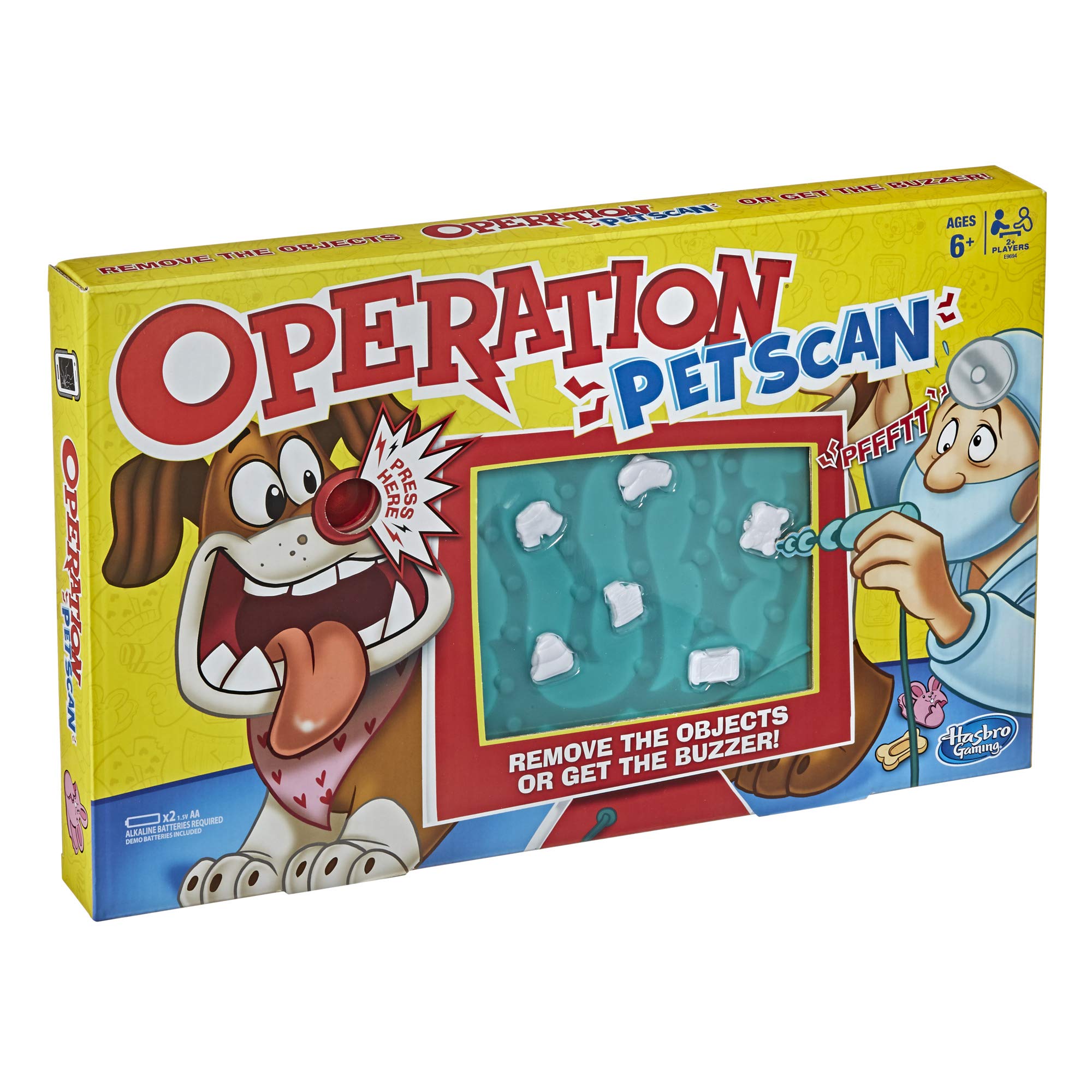Operation Pet Scan Board Game for 2 or More Players, Kids Ages 6 and Up, with Silly Sounds, Remove The Objects or Get The Buzzer
