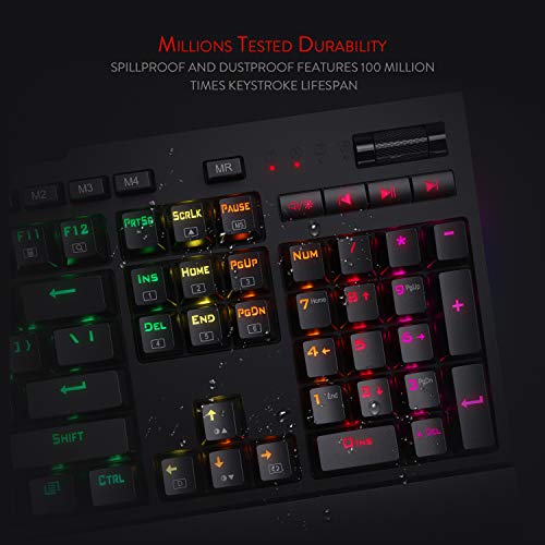 Redragon K586 Brahma RGB Mechanical Gaming Keyboard with Blue Switches, 10 Dedicated Macro Keys, Convenient Media Control, and Detachable Wrist Rest