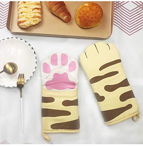 Thick Cotton Oven Mitts Cute Cat/Paw Design Baking Gloves Heat Resistant Cooking Gloves Potholder Funny Grilling Microwave Mittens Backer Kitchen Tools, 1 Pair