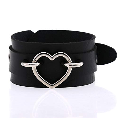 ZHQI Black Wristband Cuff Belt Bracelet Bangle Leather Rope Black Punk Rock Bracelet (Black style 2, Zinc Alloy)