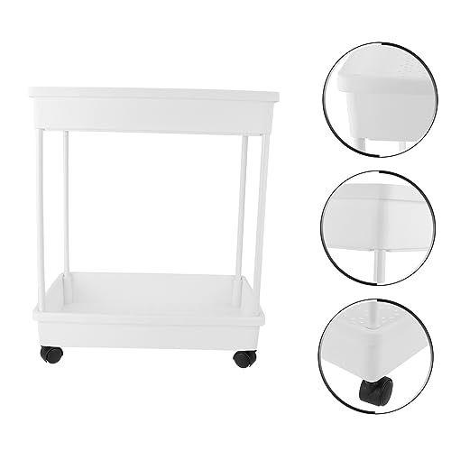 Operitacx Floor Storage Rack Shelf Storage Rack Storage Shelf with Wheels 2-Tier Storage Rack Rolling Storage Rack Storage Rack with Wheels Rolling Cart Stand Cart Rack White Pulley Plastic