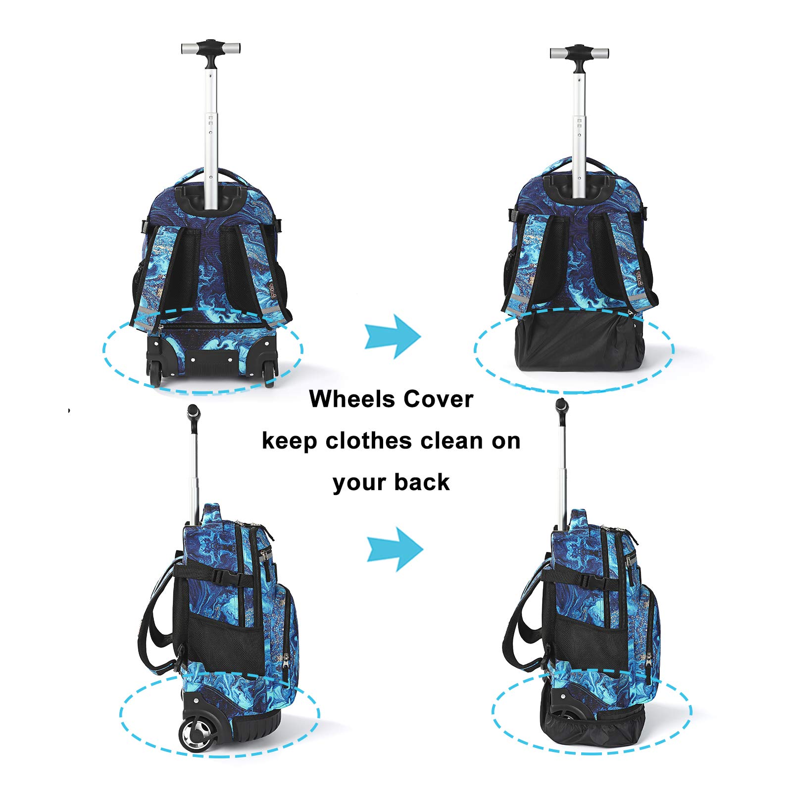 Tilami Rolling Backpack 18 inch Wheeled Backpack School College Student Travel Trip Boys and Girls