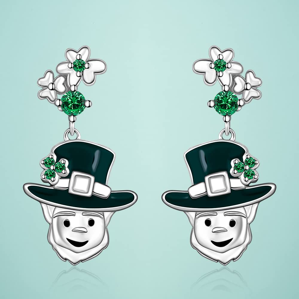 Shamrock St Patricks Day Earrings for Women Sterling Silver PromIrish Emerald Hoop