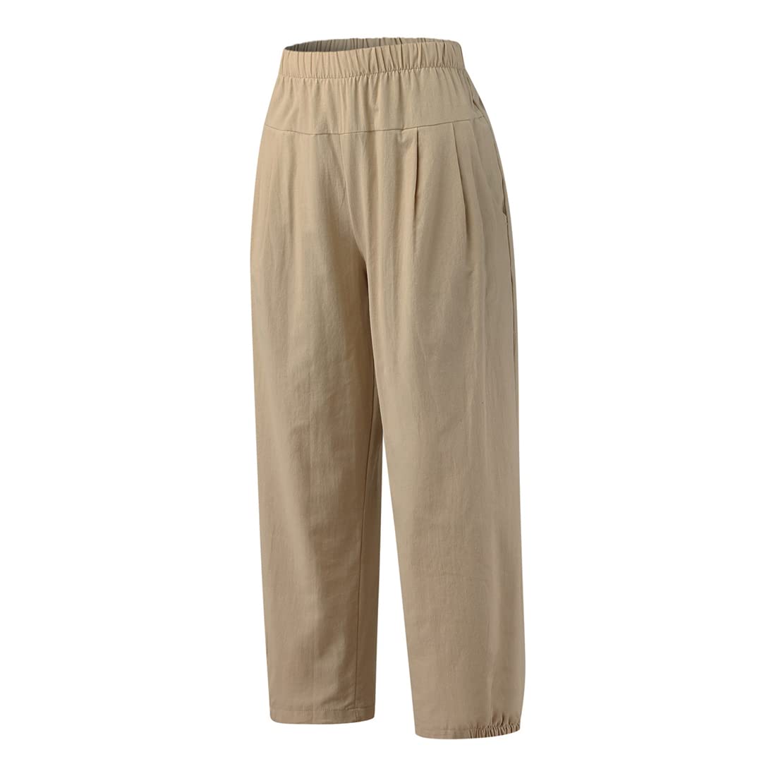 WROLEM Womens Capri Yoga Pants Wide Leg Loose Lounge Capris Sweatpants with Pockets Khaki L